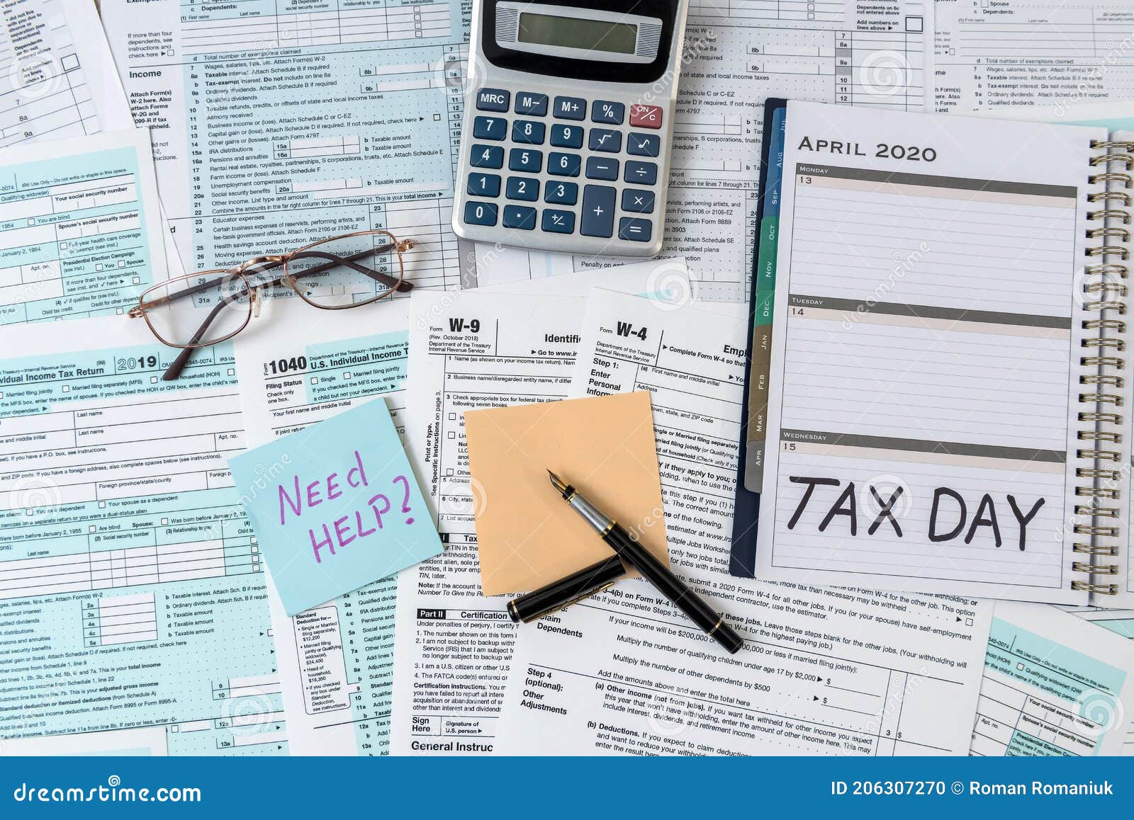 Tax Form 1040 with Notepad and Text Tax Time, Pen and Calculator. Tax ...