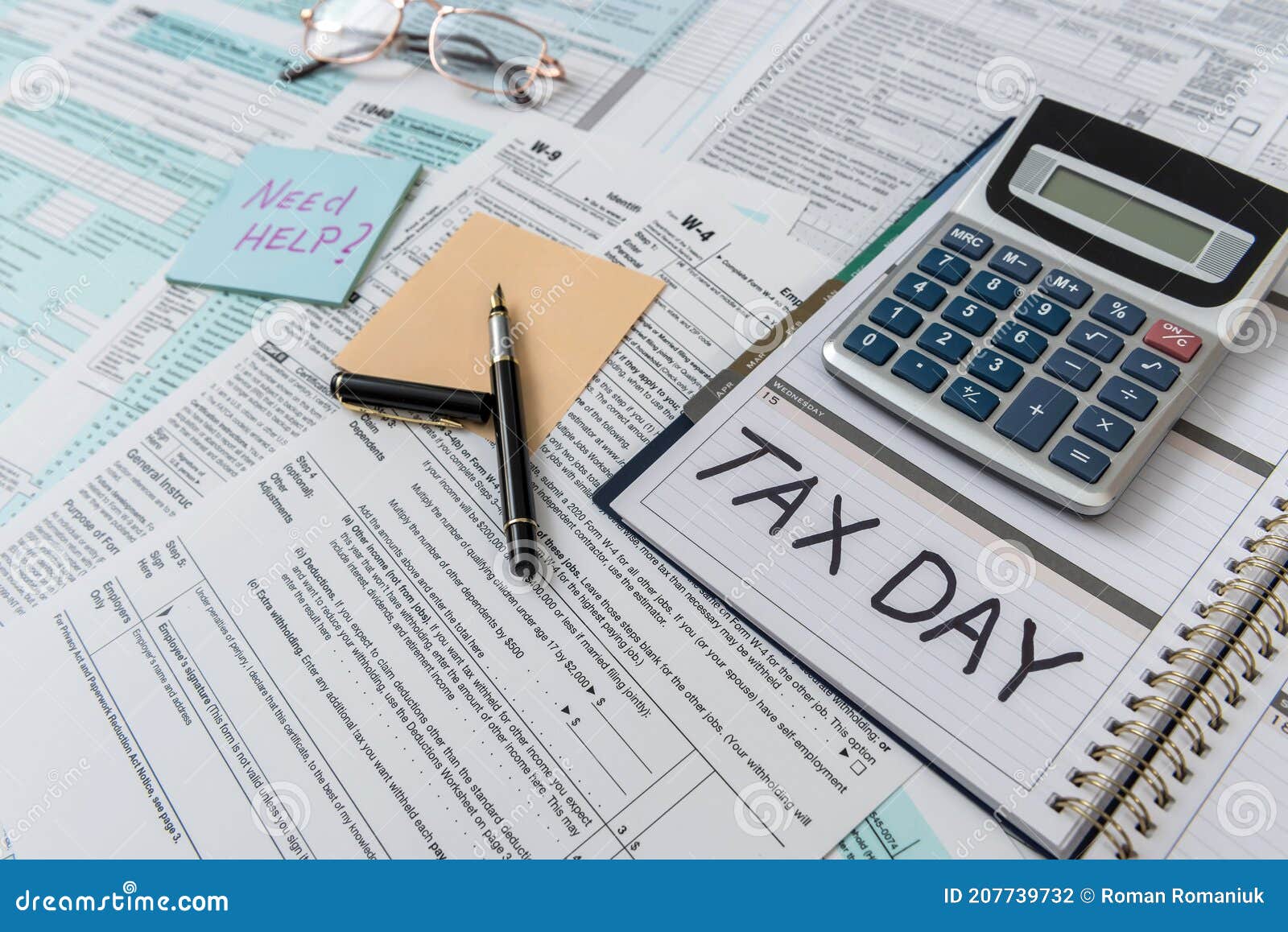 Tax Form 1040 with Notepad and Text Tax Time, Pen and Calculator. Tax ...