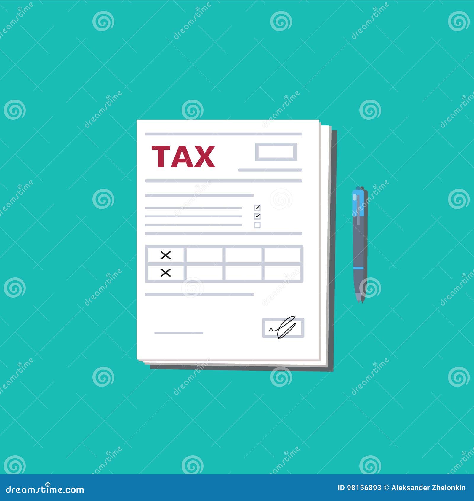 Tax Form and Pen. Top View. Modern Flat Design Graphic Elements. Vector ...
