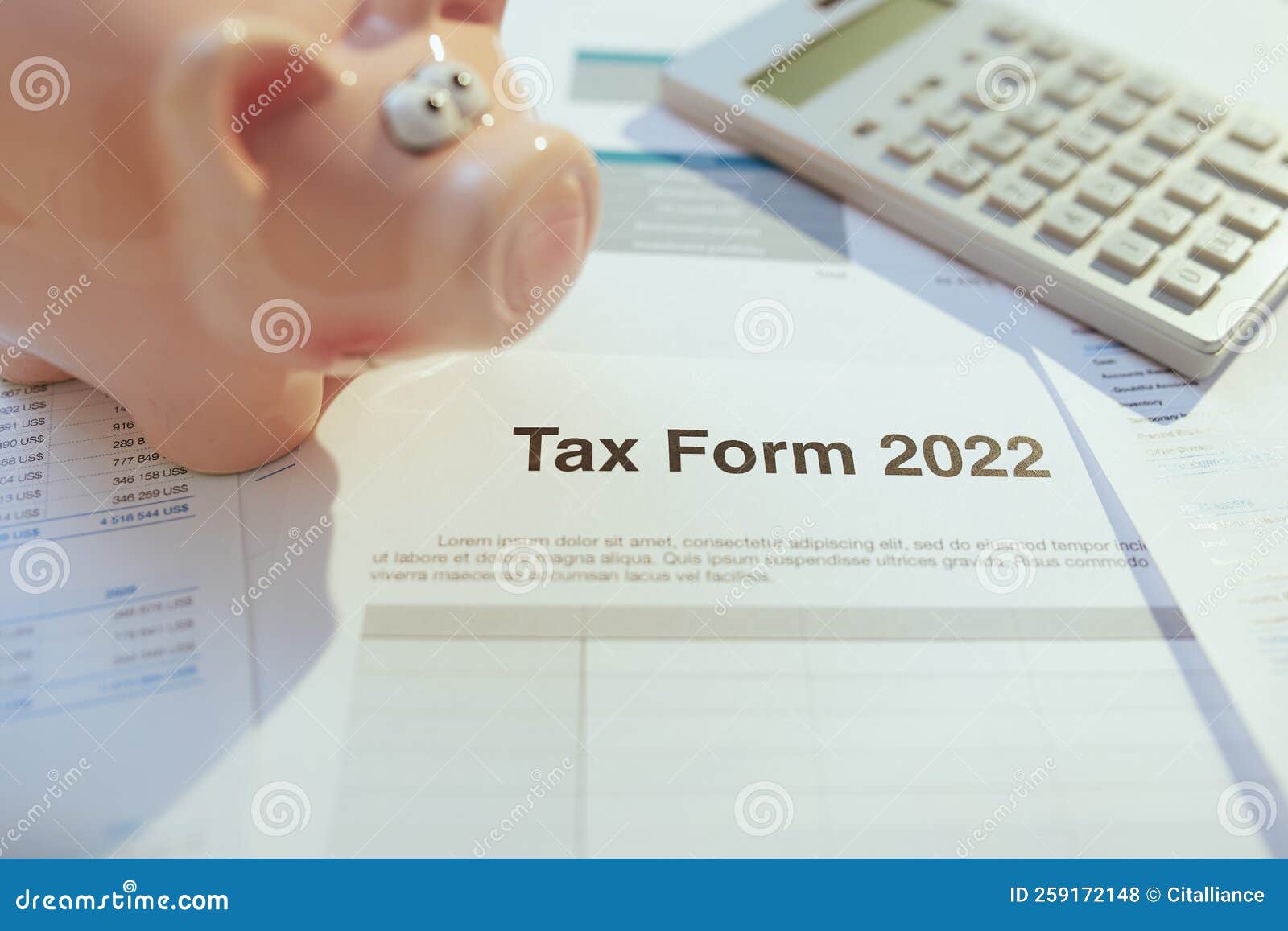 Tax Form 2022 and Piggy Bank at Table Stock Photo - Image of appraisal ...