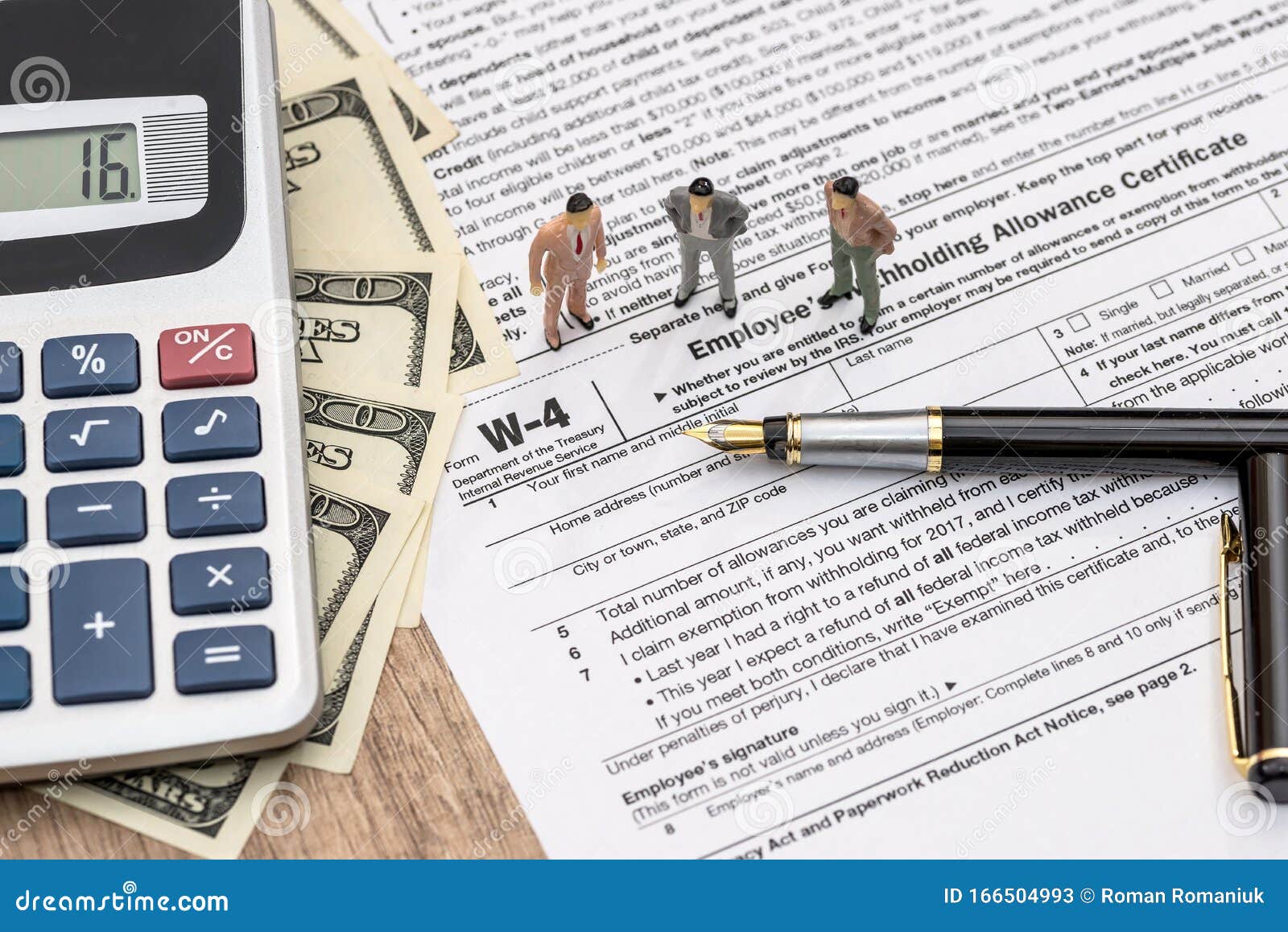 Tax Form W-4 with Mini Figures, Dollars and Calculator Editorial Stock ...