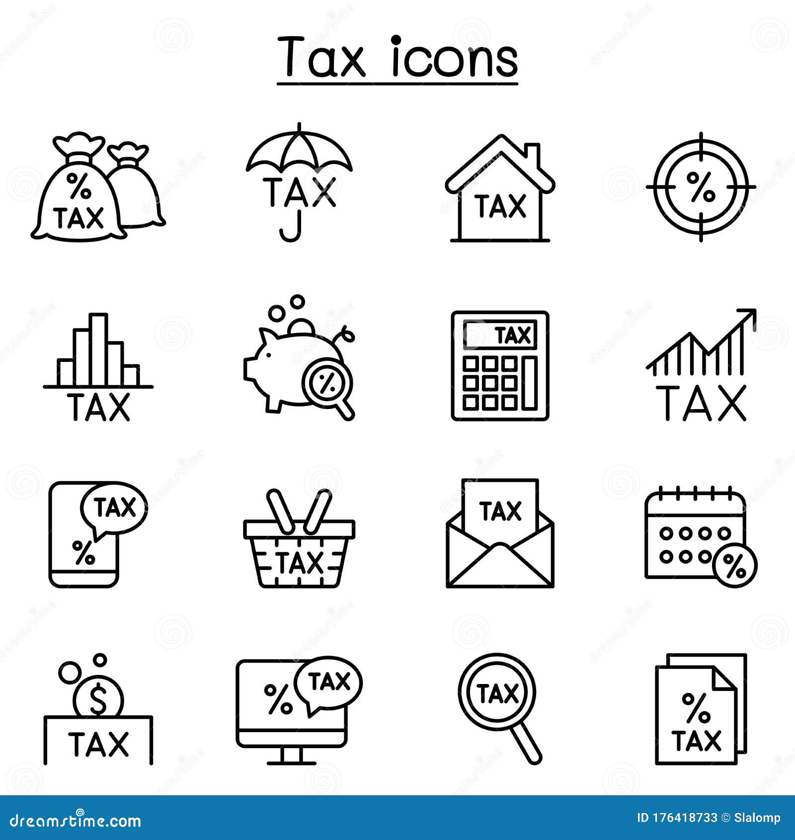 Tax Icon Set in Thin Lines Style Stock Vector - Illustration of ...