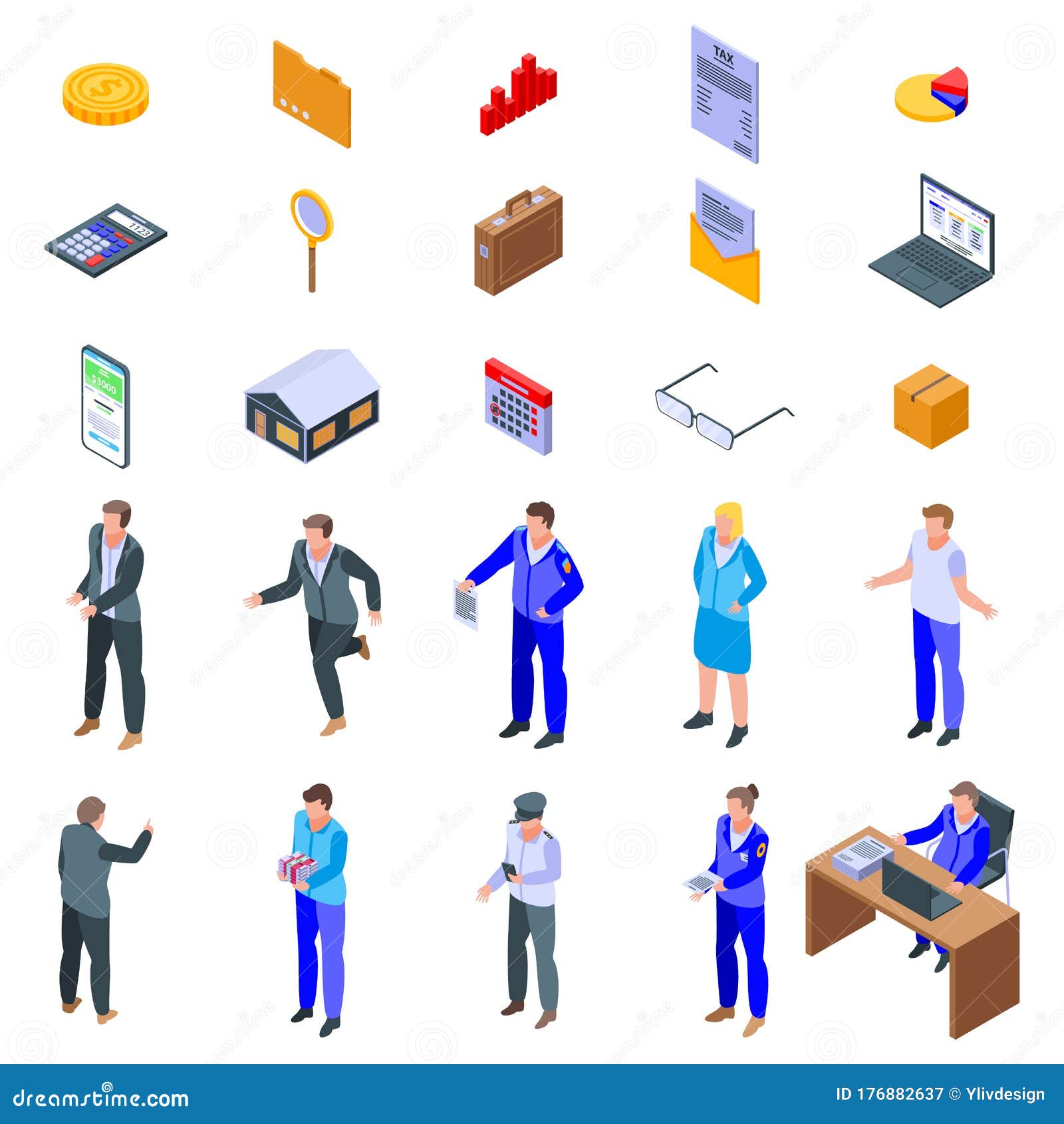 Tax Inspector Icons Set, Isometric Style Stock Vector - Illustration of ...