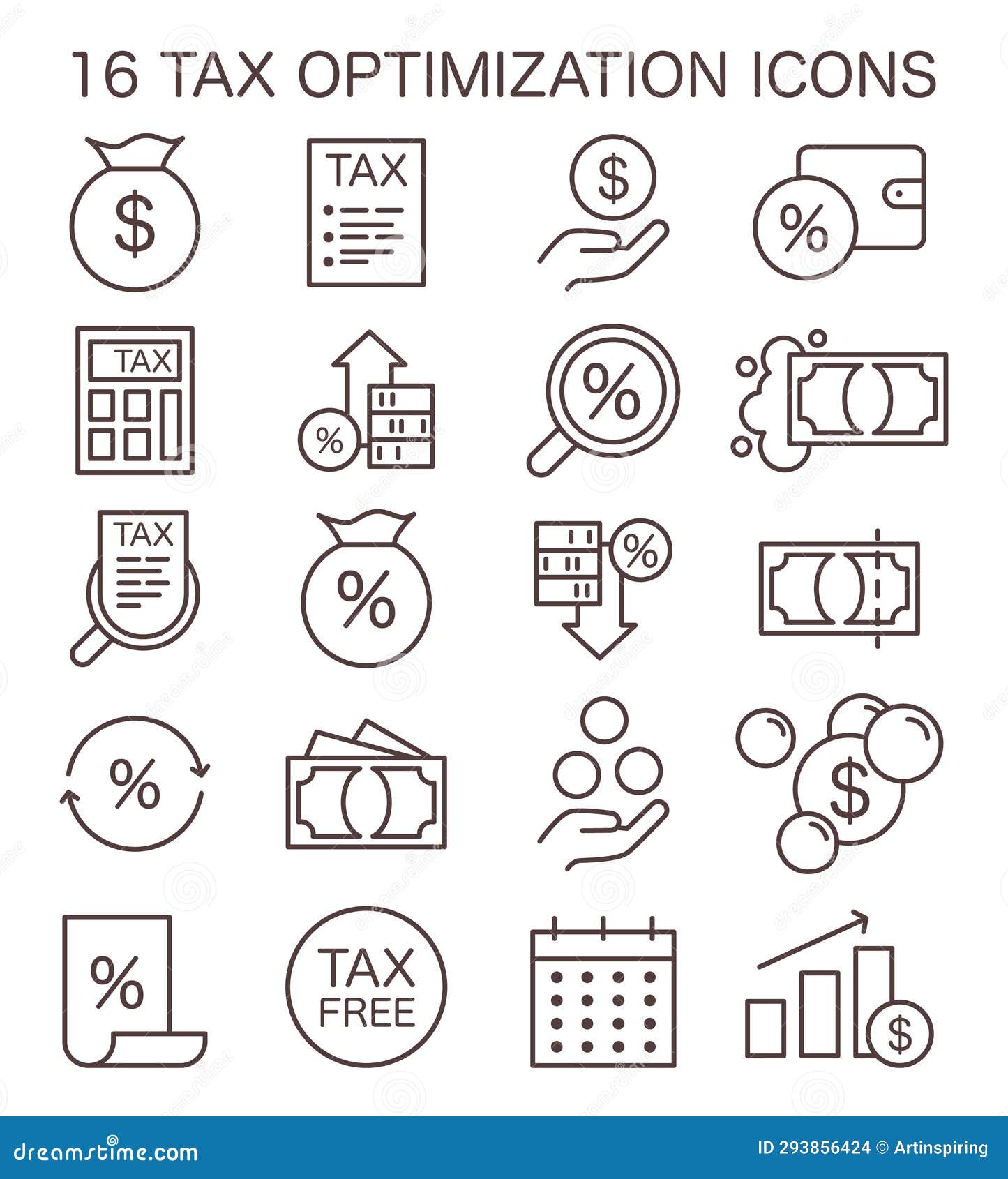 Tax Optimization Icon Set. Simple Symbols of Financial Efficiency ...