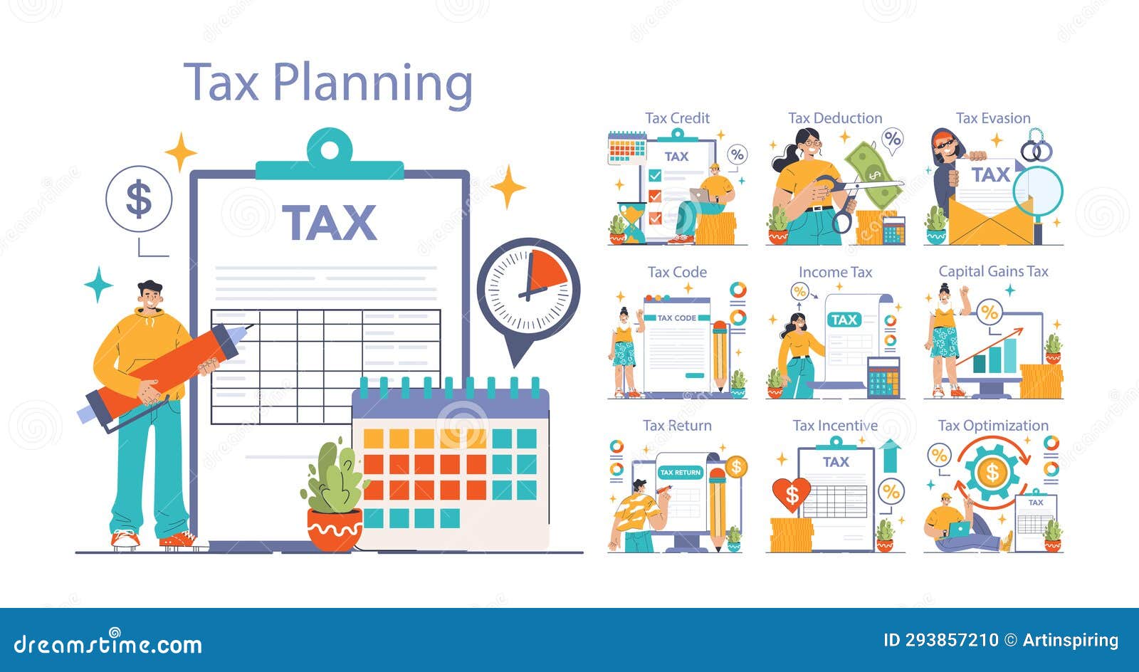 Tax Optimization Set. Financial Efficiency, Budgeting and Economy Idea Stock Vector ...