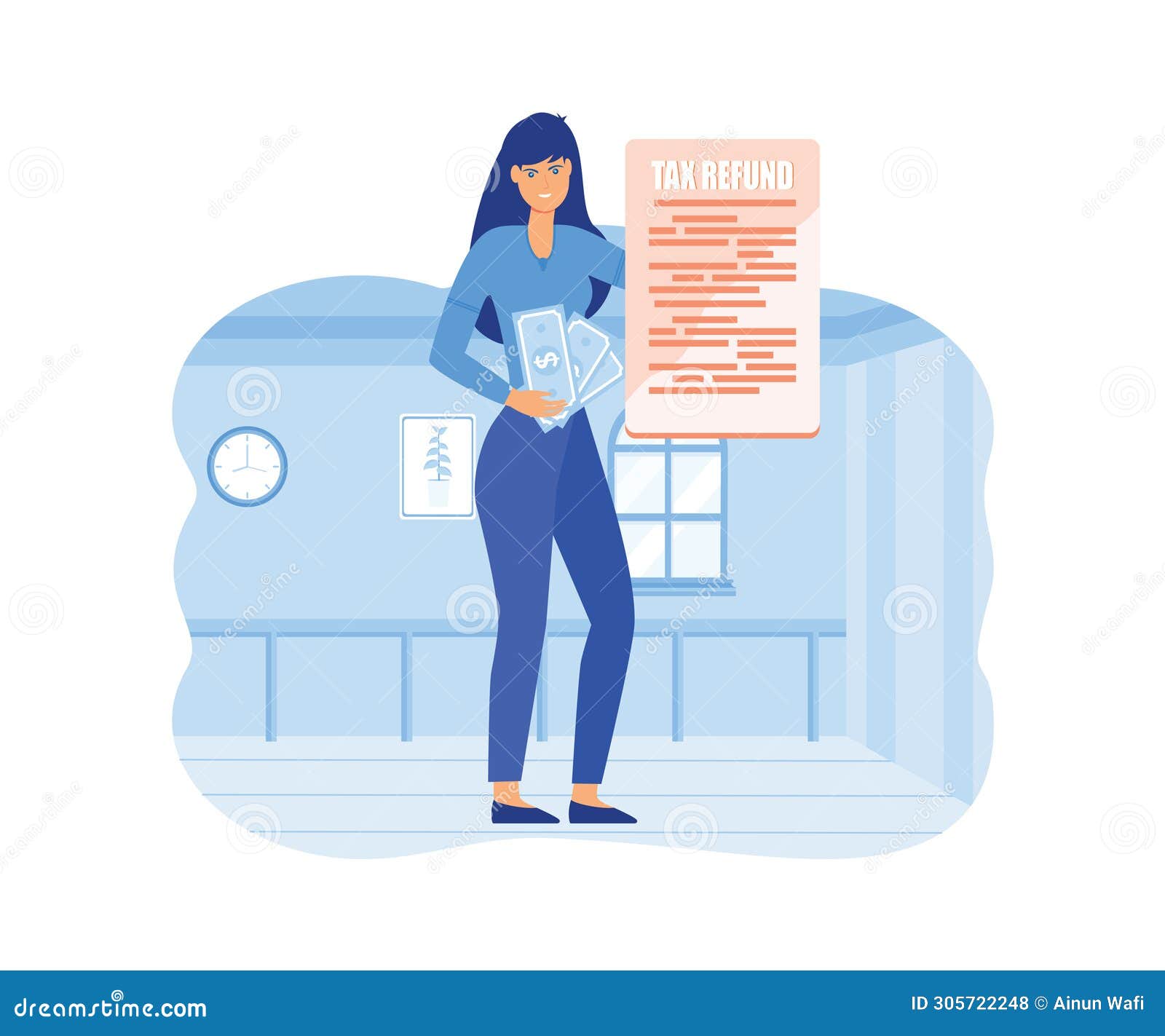 Tax Return Concept. Woman Standing and Carrying Tax Return Documents ...