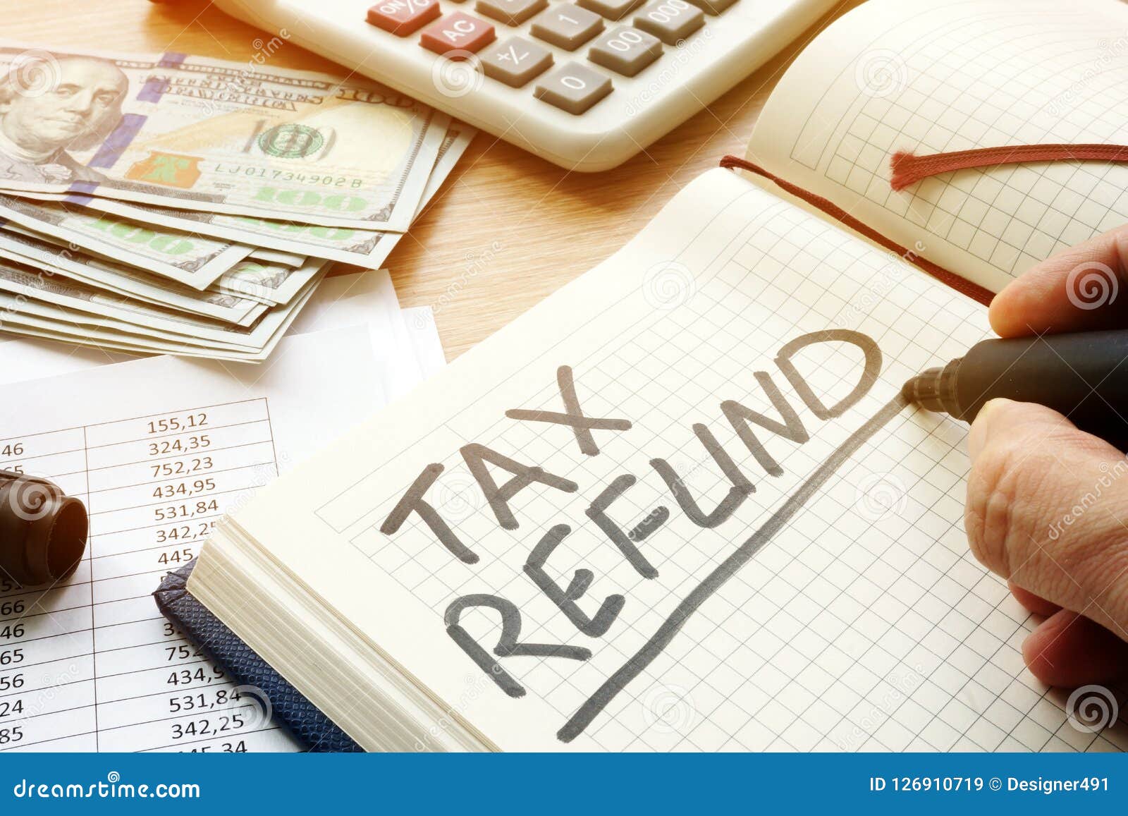 Tax Refund Handwritten in a Note Pad. Stock Image - Image of note ...