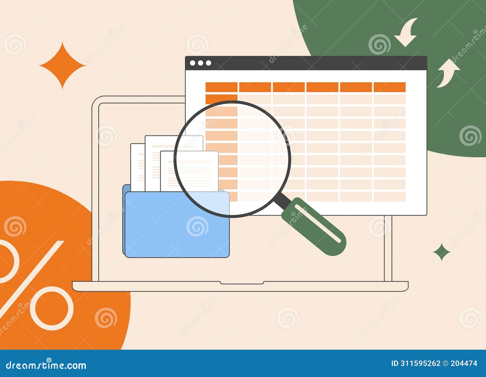 Tax Return Folder Design Concept. Spreadsheet Table with Data ...