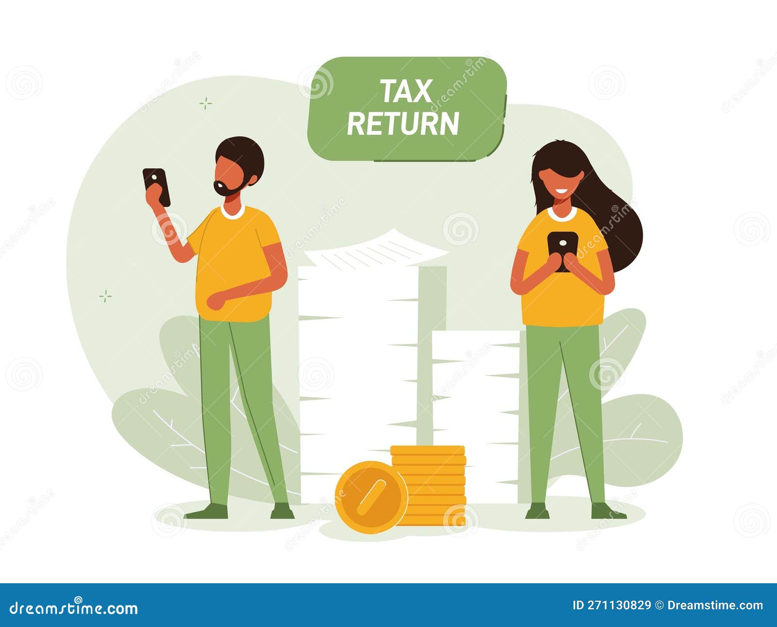 Tax Return Illustration Concept. Registration of Tax Refunds Via Mobile ...