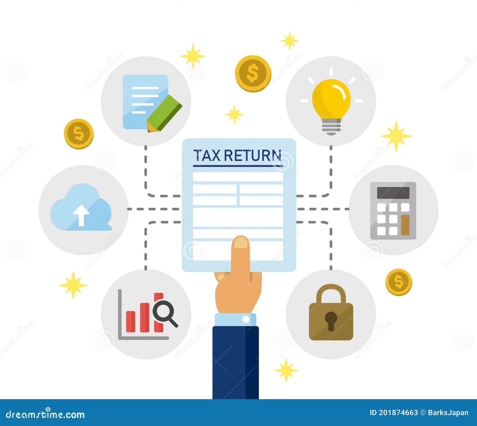 Tax Return, Submit Tax Document, Tax Form /cartoon Banner Illustration ...