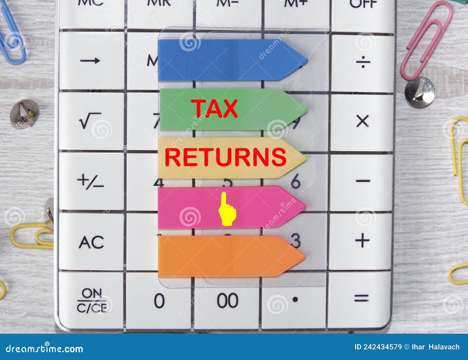 Tax Returns Text is Written on the Stickers that are on the Calculator ...