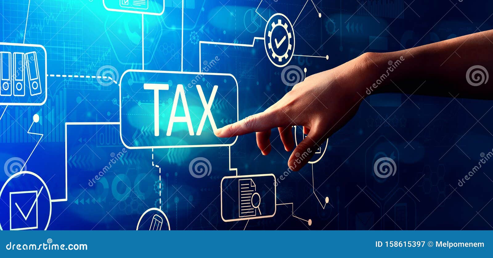 Tax Theme with Hand Pressing a Button Stock Image - Image of finance ...