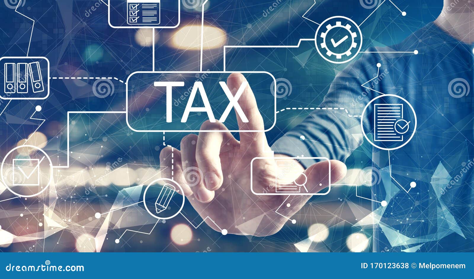 Tax Theme with a Man on City Background Stock Photo - Image of ...