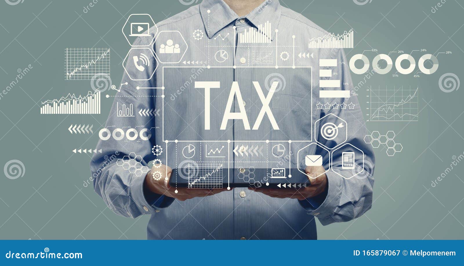 Tax Theme with Man Holding a Tablet Stock Image - Image of sales ...