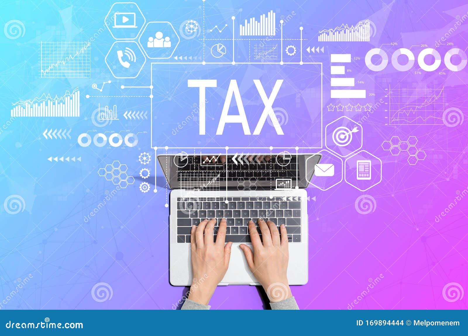 Tax Theme with Person Using Laptop Stock Photo - Image of icons ...