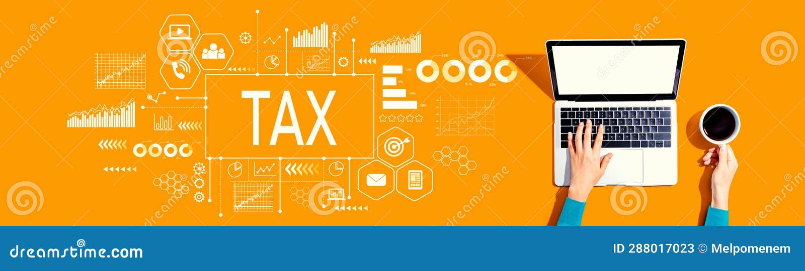Tax Theme with Person Using a Laptop Stock Image - Image of overhead ...