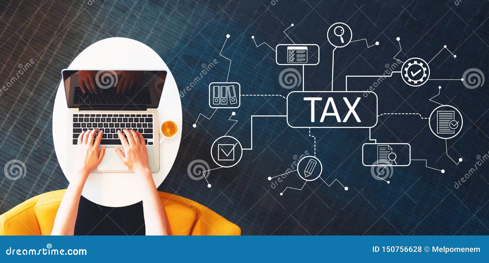 Tax Theme with Person Using a Laptop Stock Photo - Image of desk ...