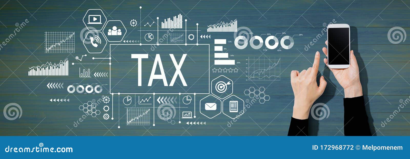 Tax Theme with Person Using a Smartphone Stock Photo - Image of payment ...
