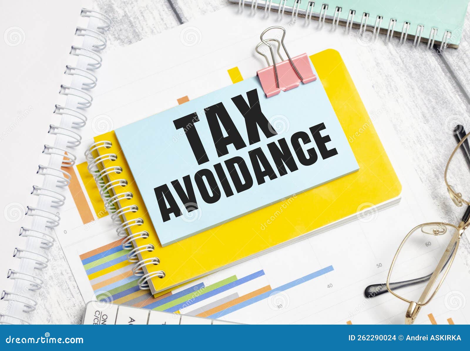 Taxes Avoidance Words on Blue Sticker with Glasses Stock Photo - Image ...