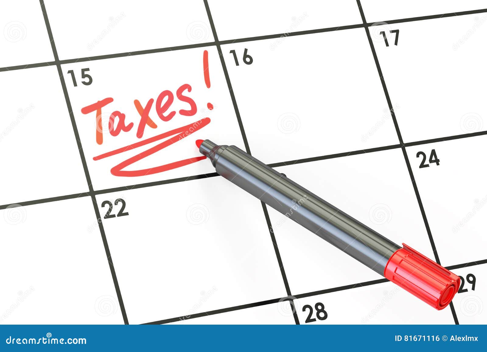 Taxes Date on Calendar Concept, 3D Rendering Stock Illustration ...
