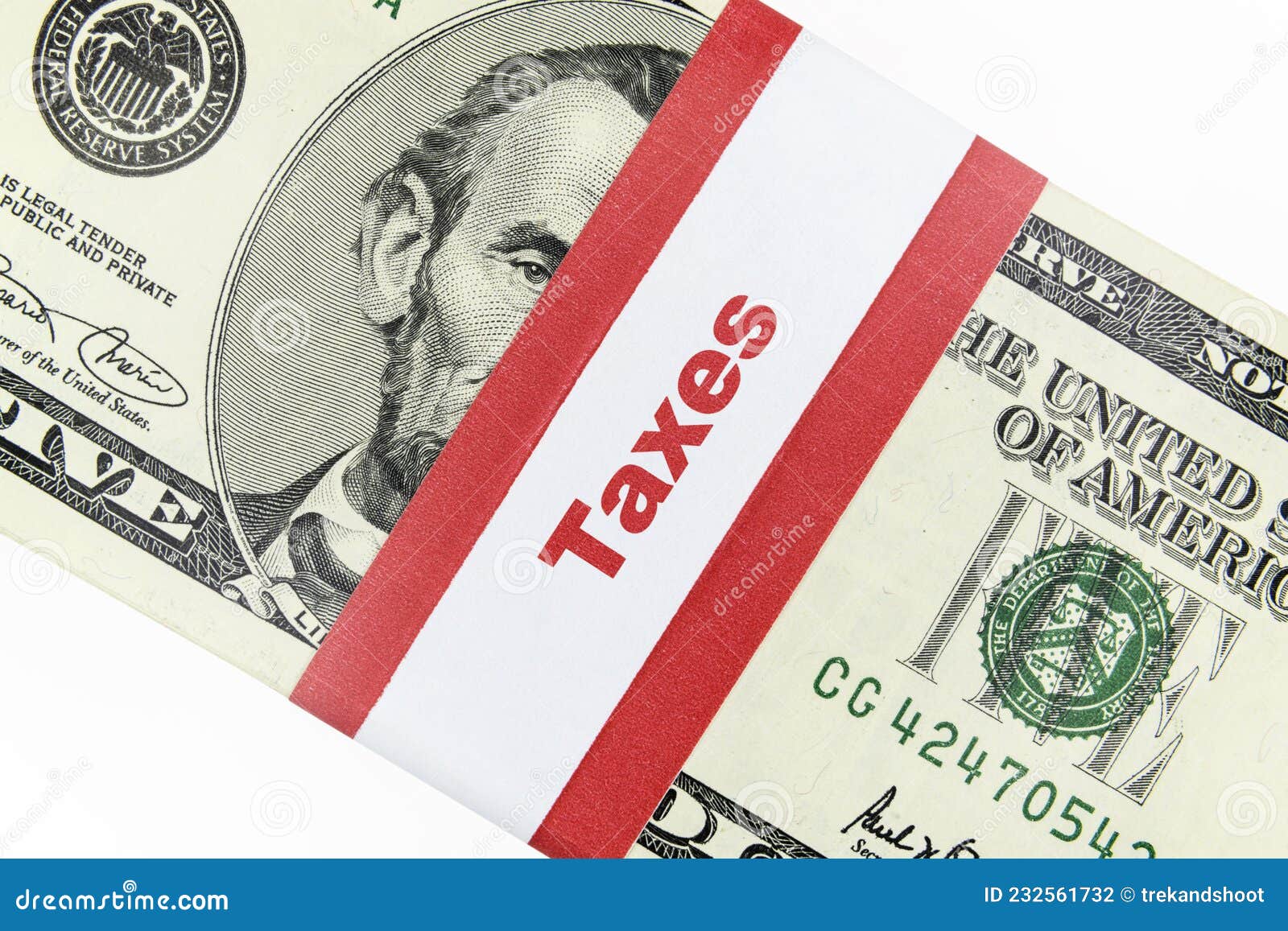 Taxes Label on Money Bundle Currency Strap Stock Photo - Image of ...