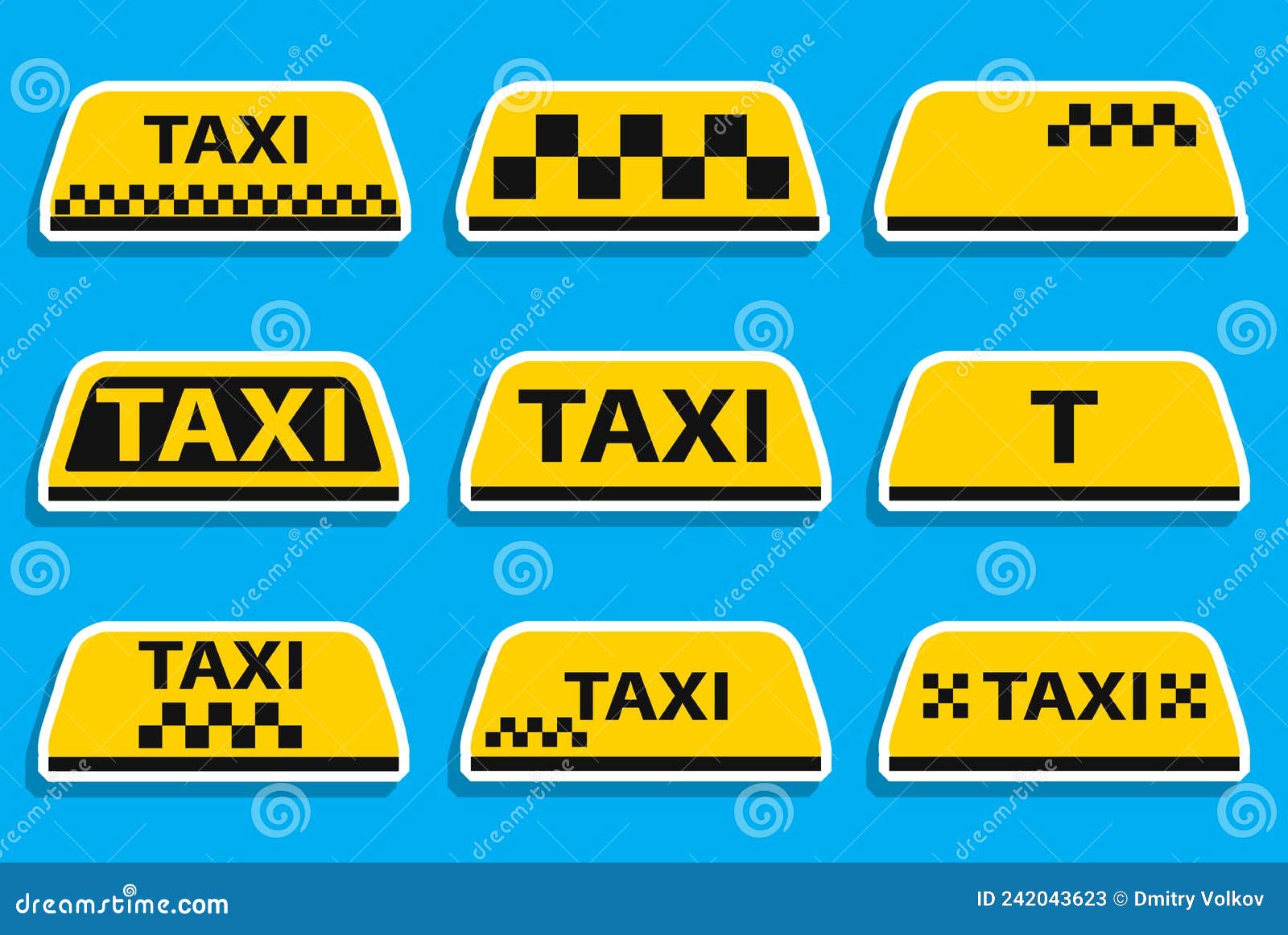 Taxi Icon, Cartoon Taxi Icon Set. Vector, Cartoon Illustration. Stock ...