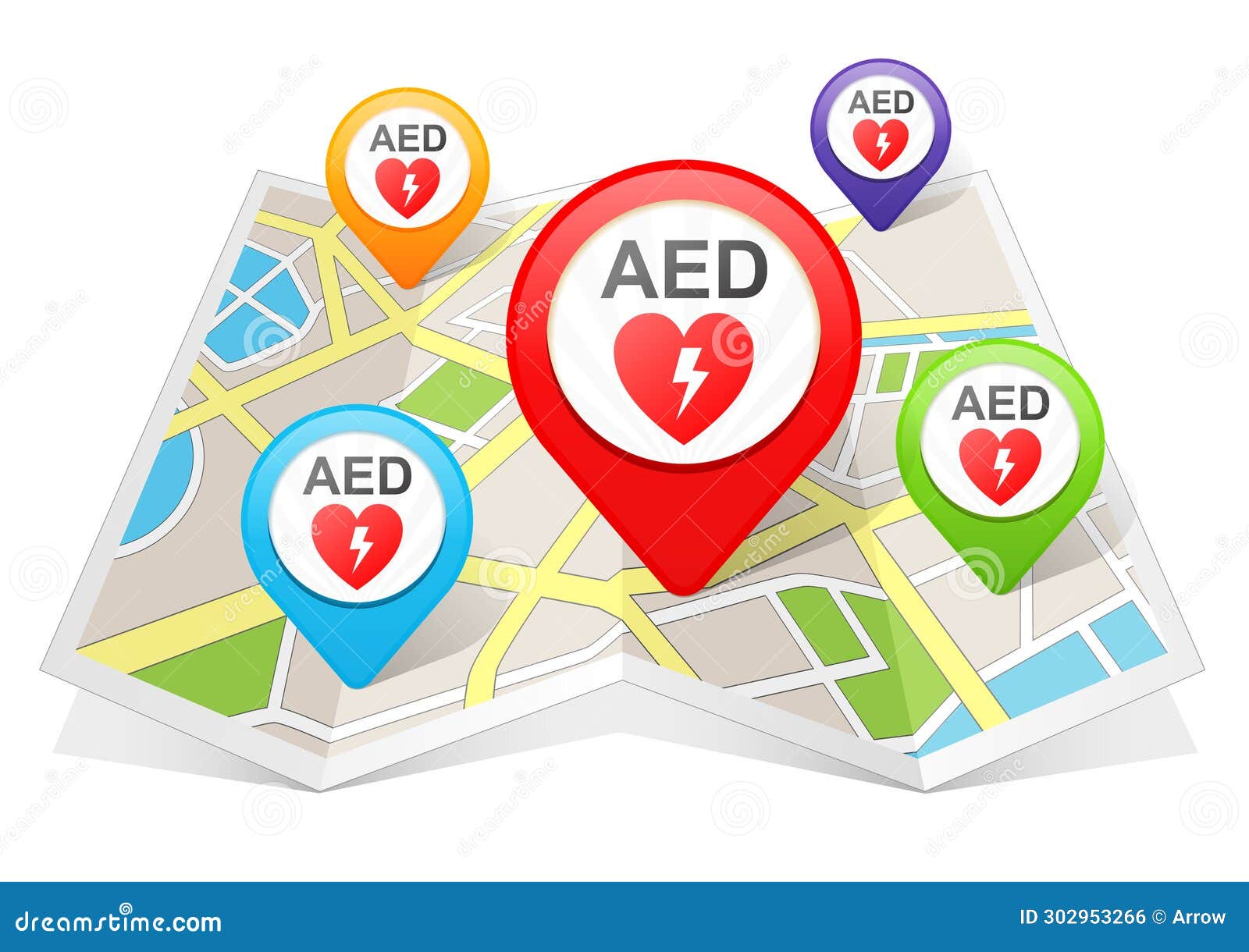 AED Machine Automated External Defibrillator Map Pointer Location ...