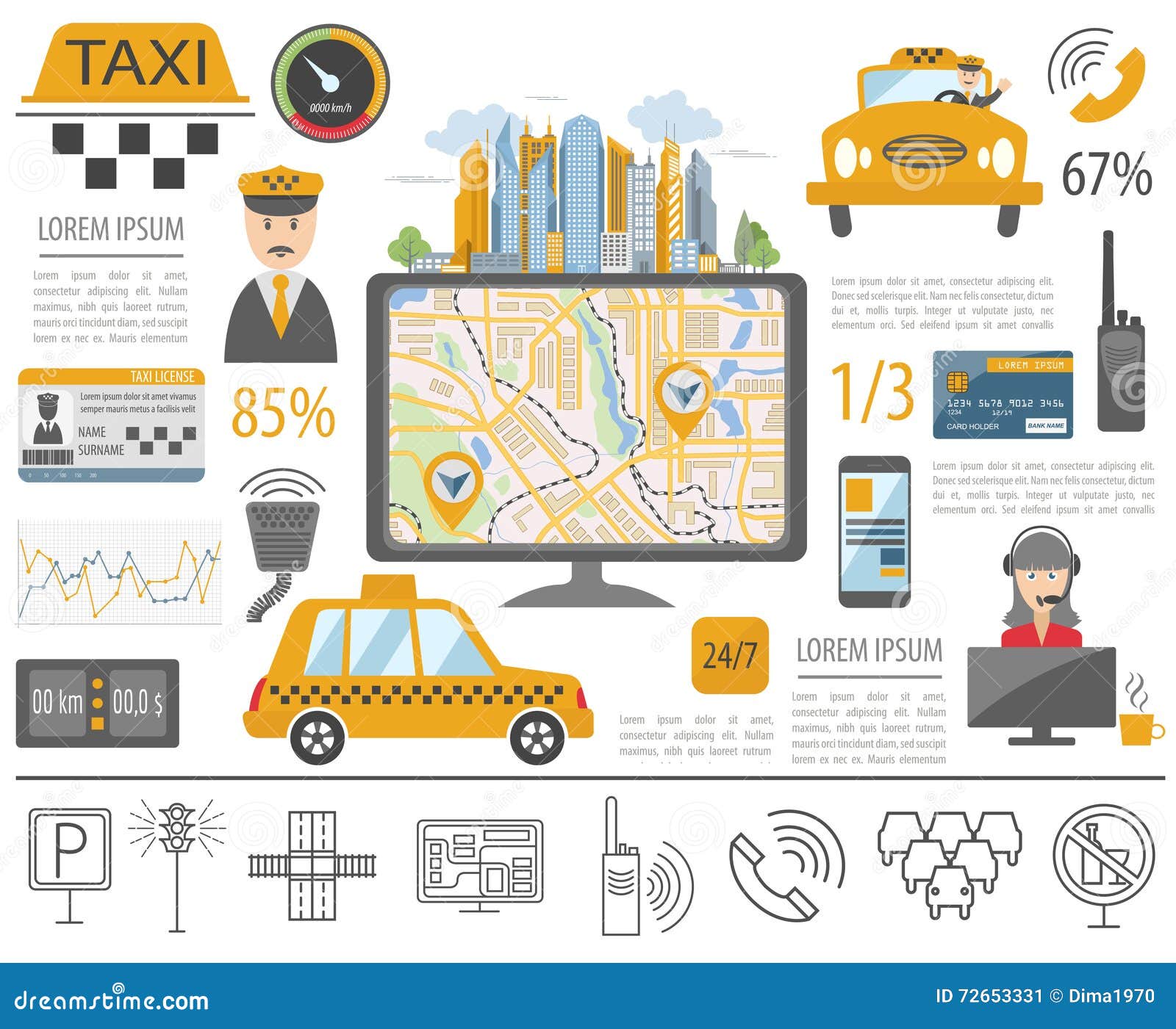 Taxi Infographic Template. Flat Design Stock Vector - Illustration of ...