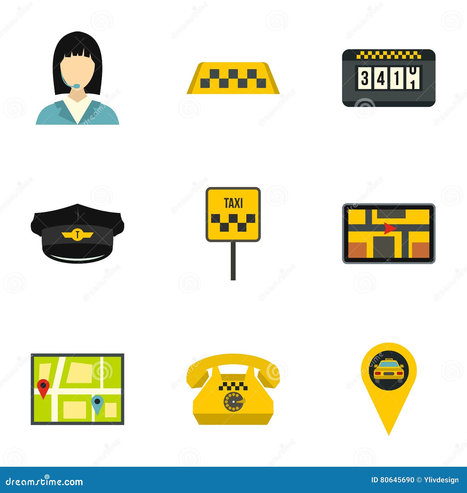 Taxi Ride Icons Set, Flat Style Stock Vector - Illustration of motor ...