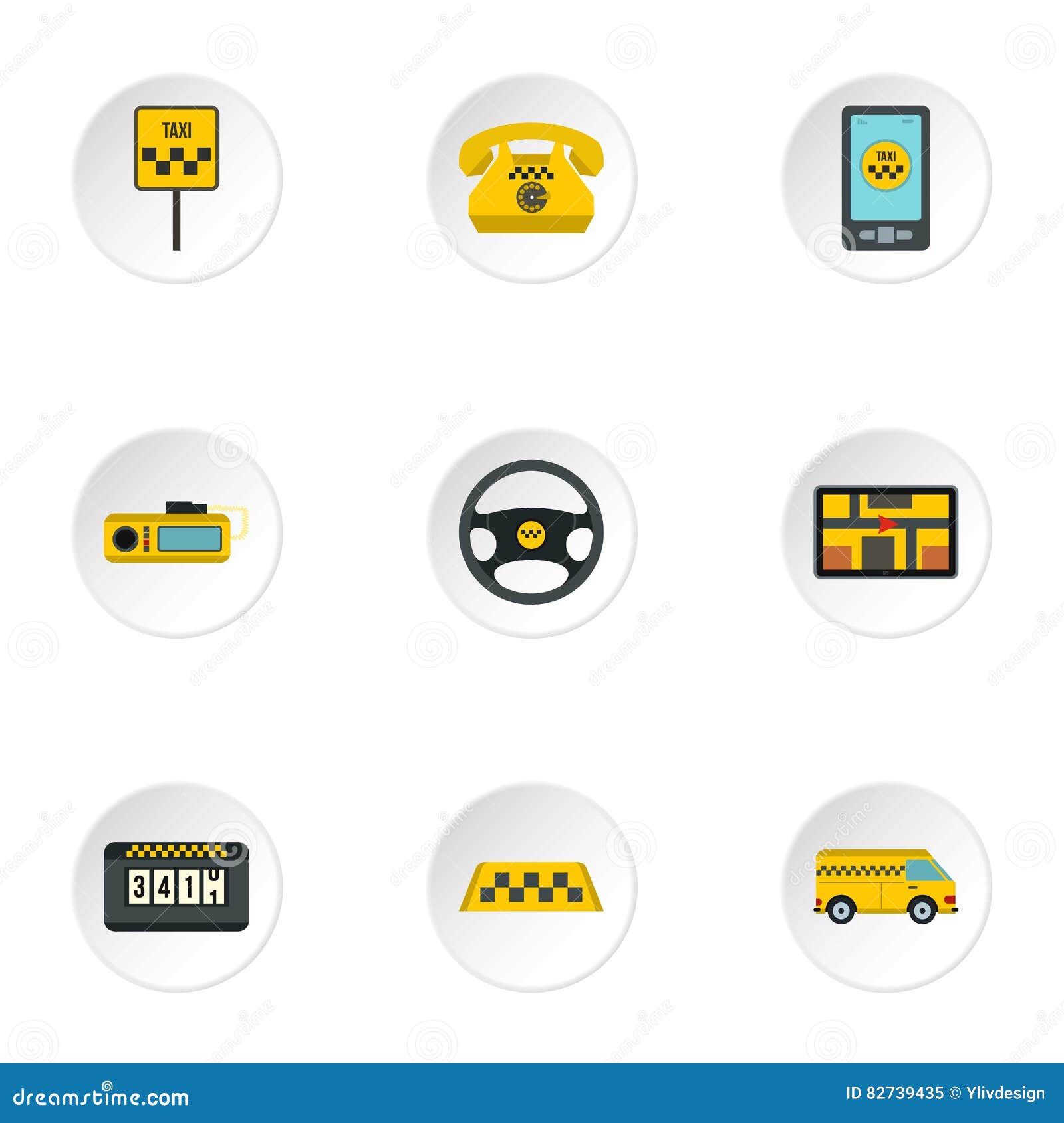 Taxi Ride Icons Set, Flat Style Stock Vector - Illustration of shape ...