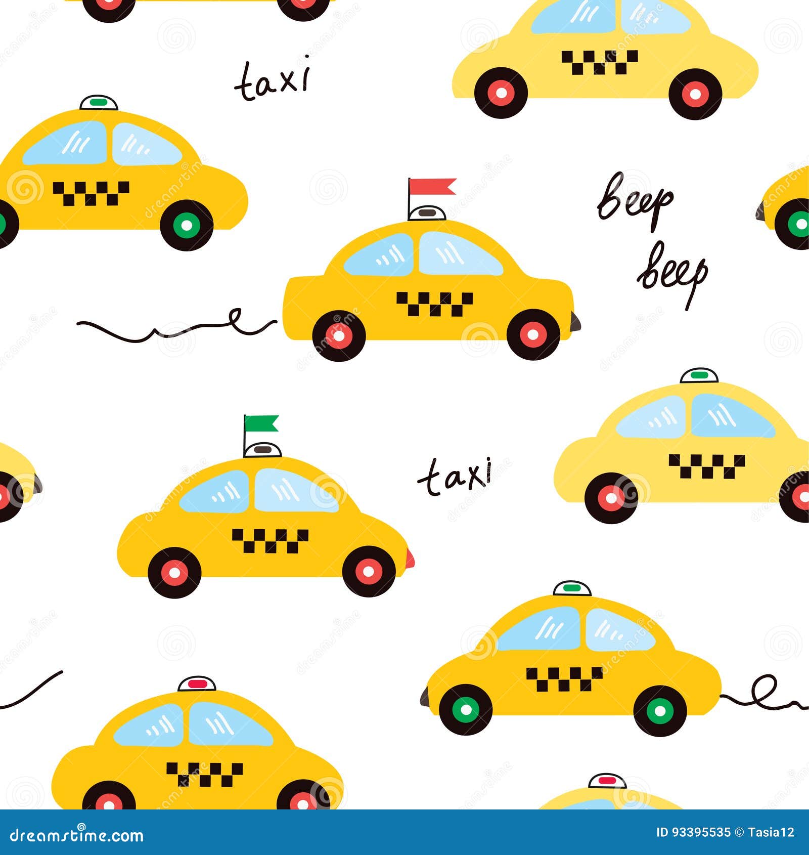 Taxi Seamless Pattern Illustration in Cartoon Style Stock Vector ...