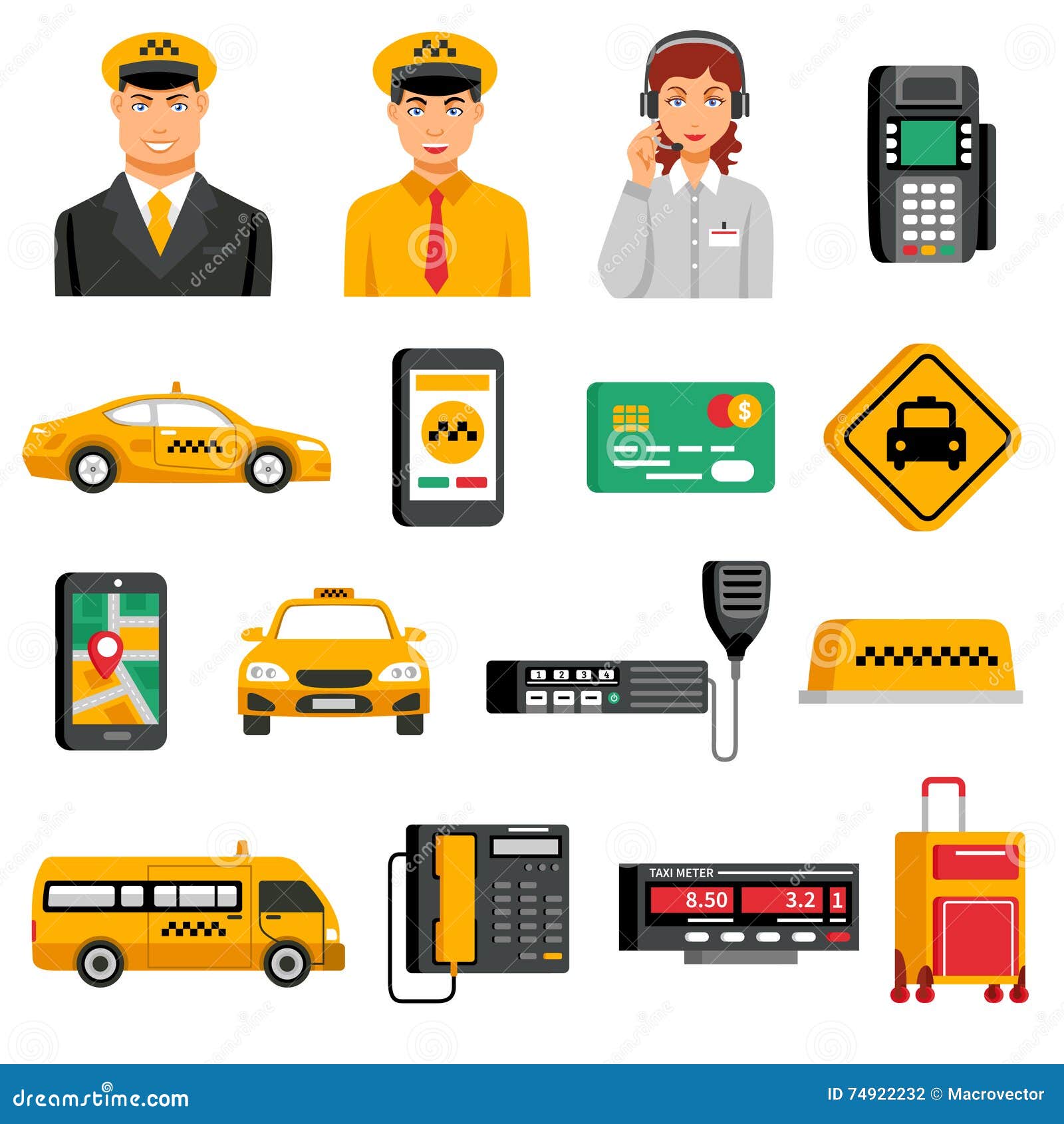 Taxi Service Icon Set stock vector. Illustration of taxi - 74922232