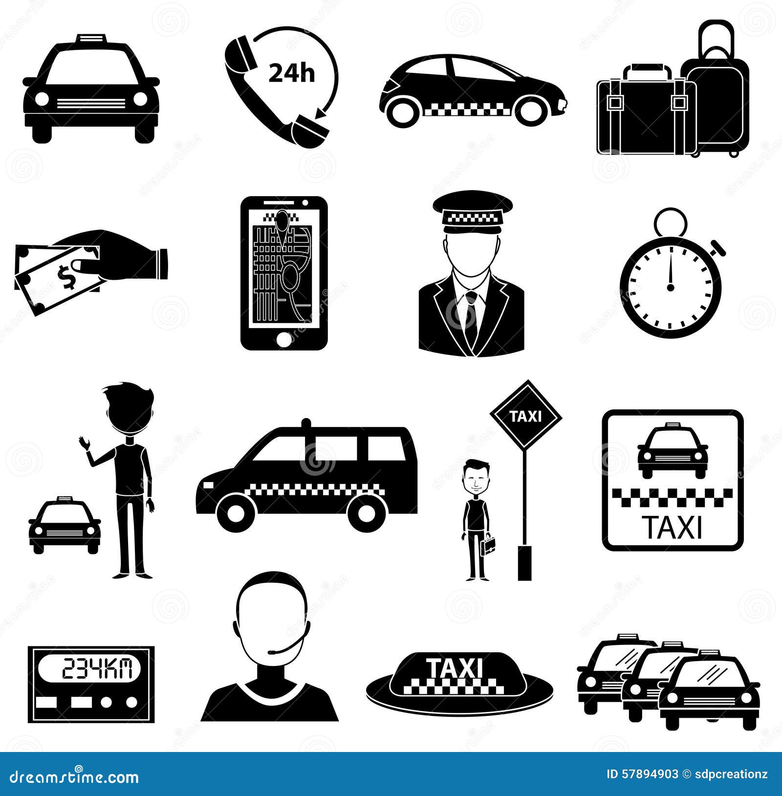 Taxi service icons set stock illustration. Illustration of traffic ...