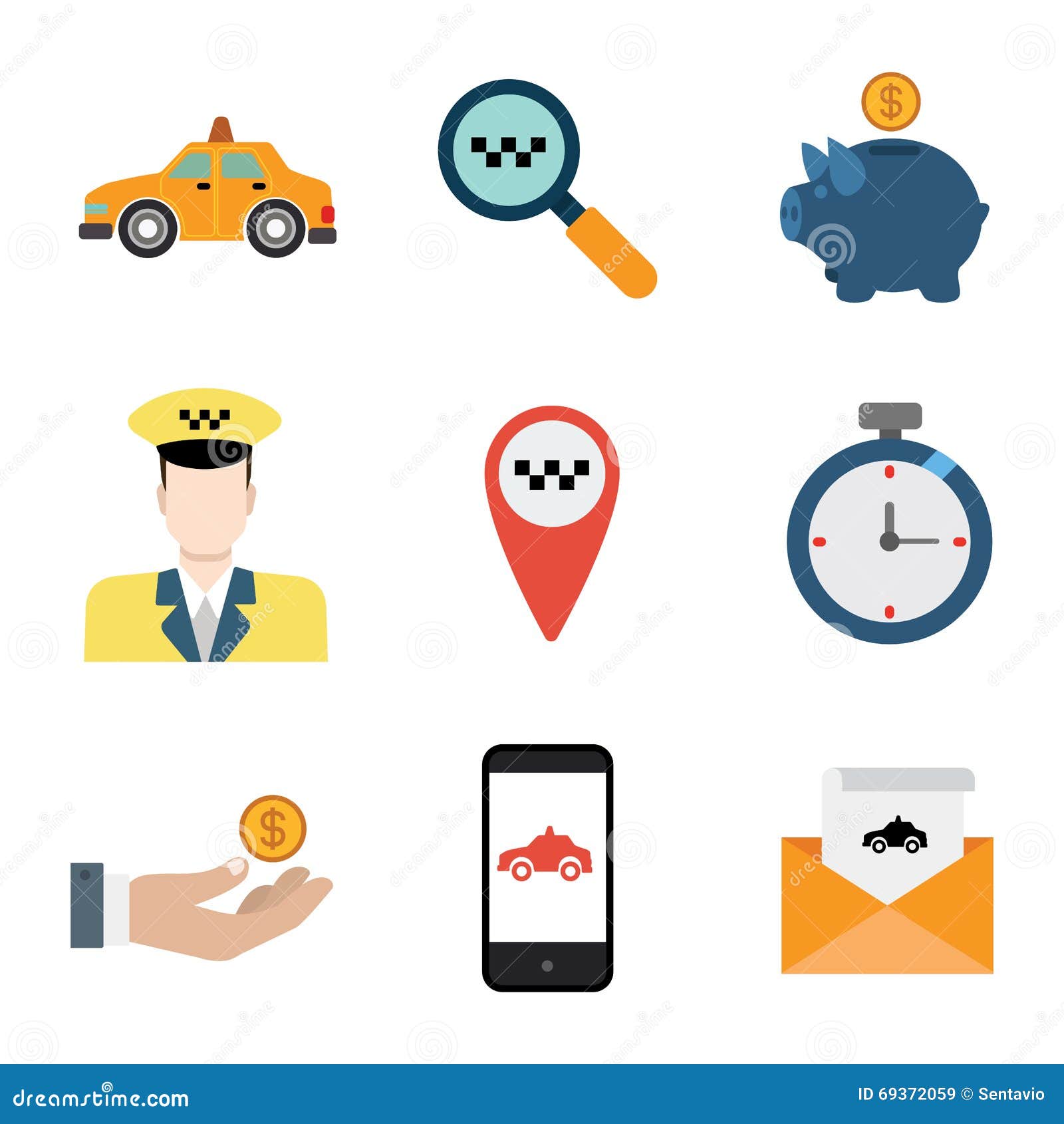 Taxi Service Search Driver Mobile App Application Icon Set Stock Vector ...
