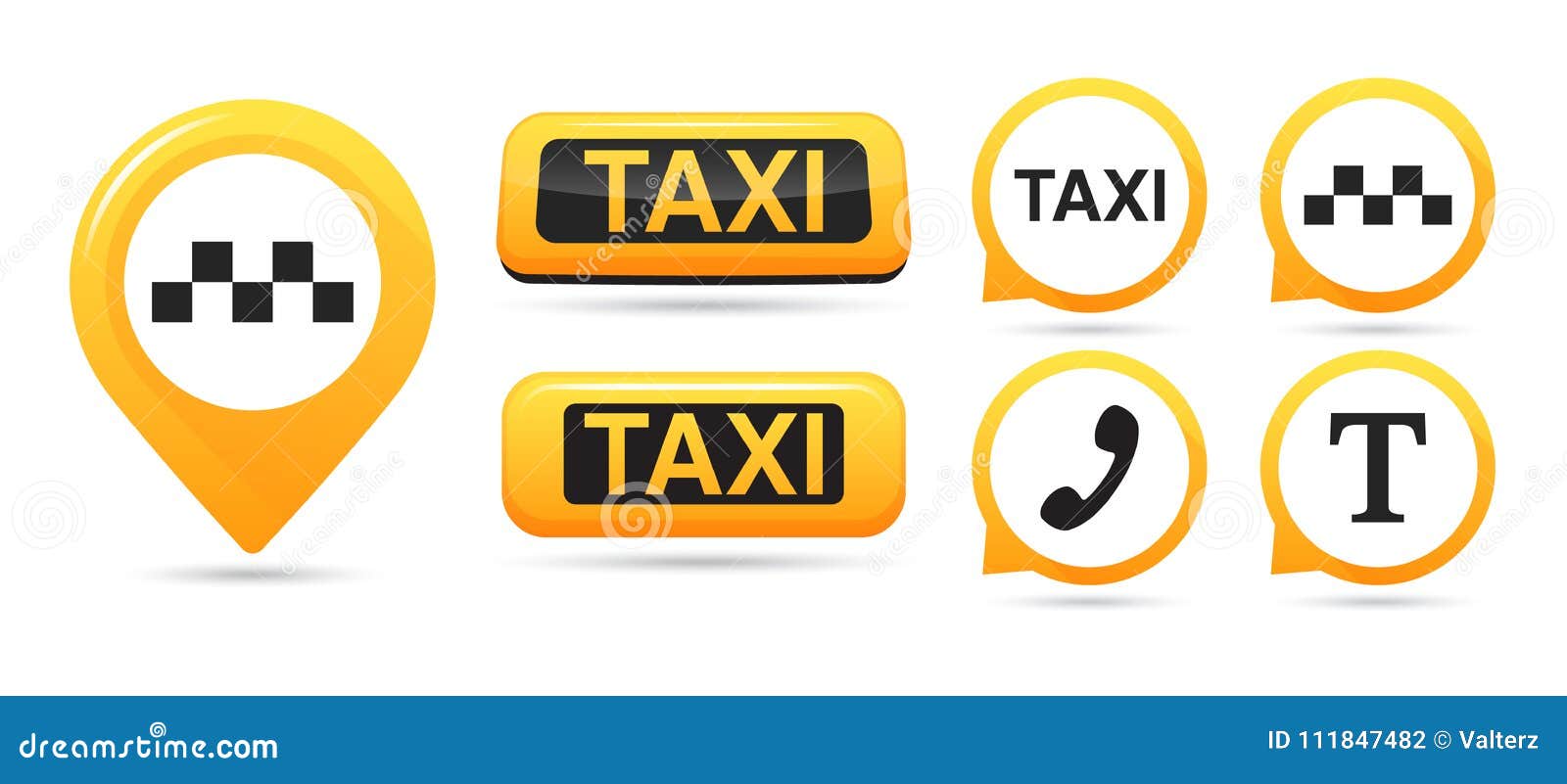 Taxi Service Vector Icons. Taxi Map Pointer, Taxi Signs Stock Vector ...