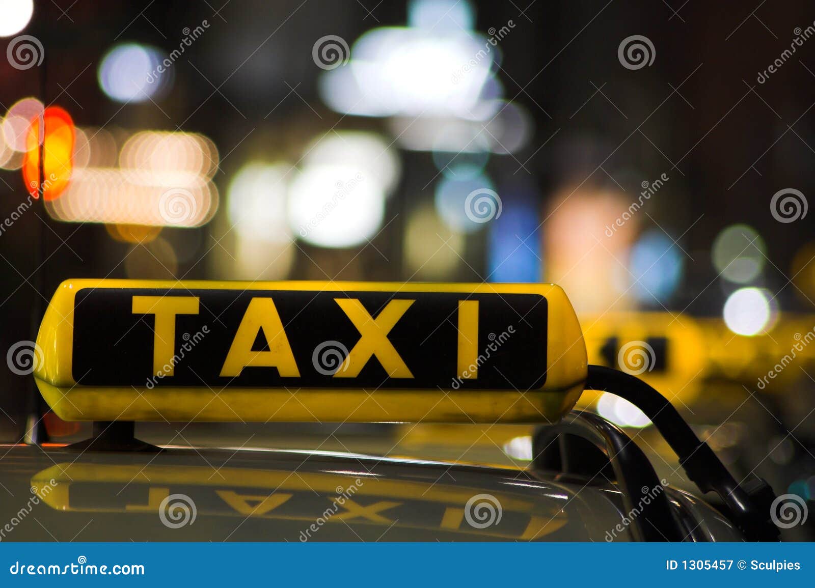 Taxi sign stock image. Image of urban, reflection, taxi - 1305457