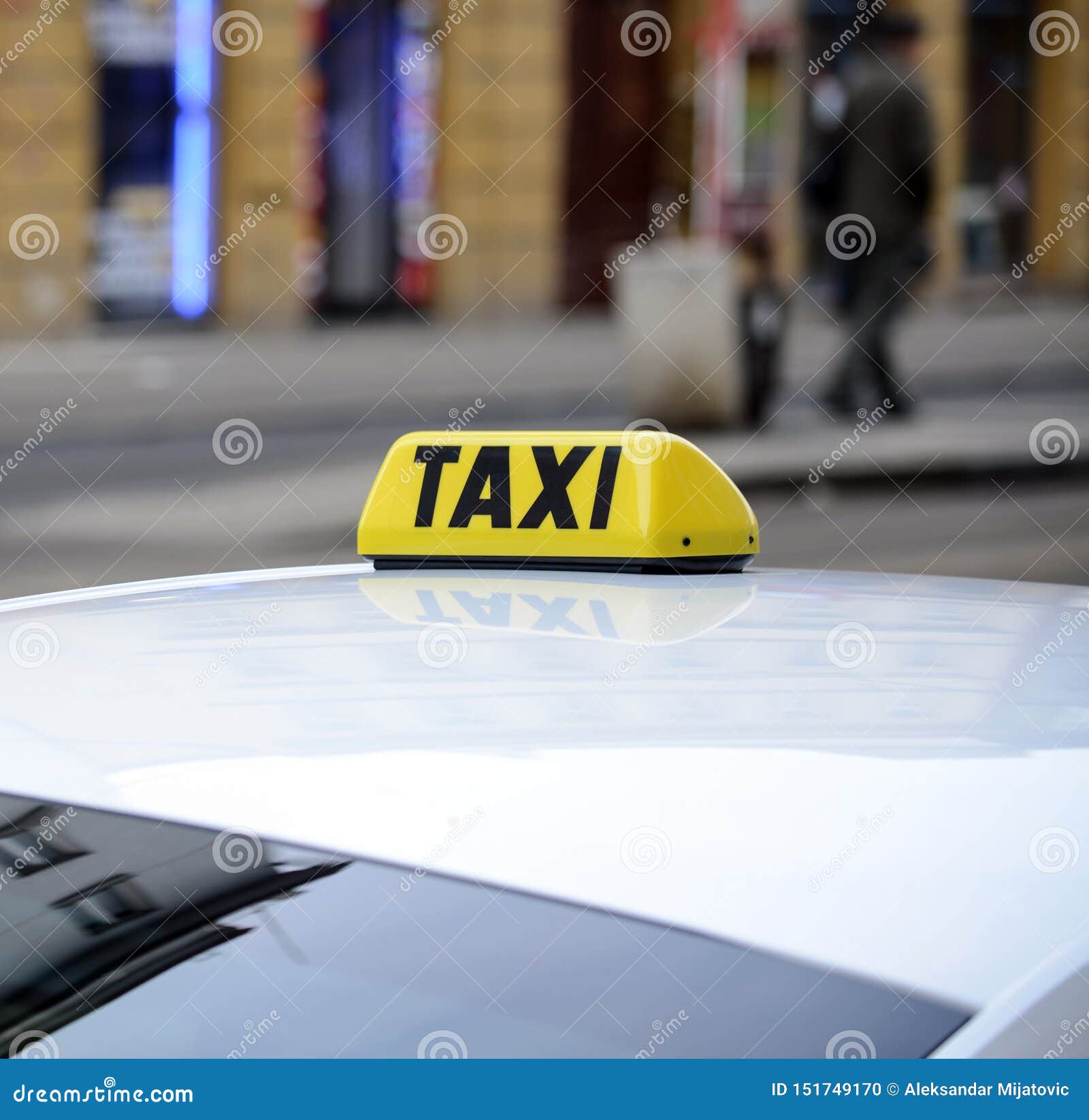 Taxi sign on car stock photo. Image of ride, streetlights - 151749170