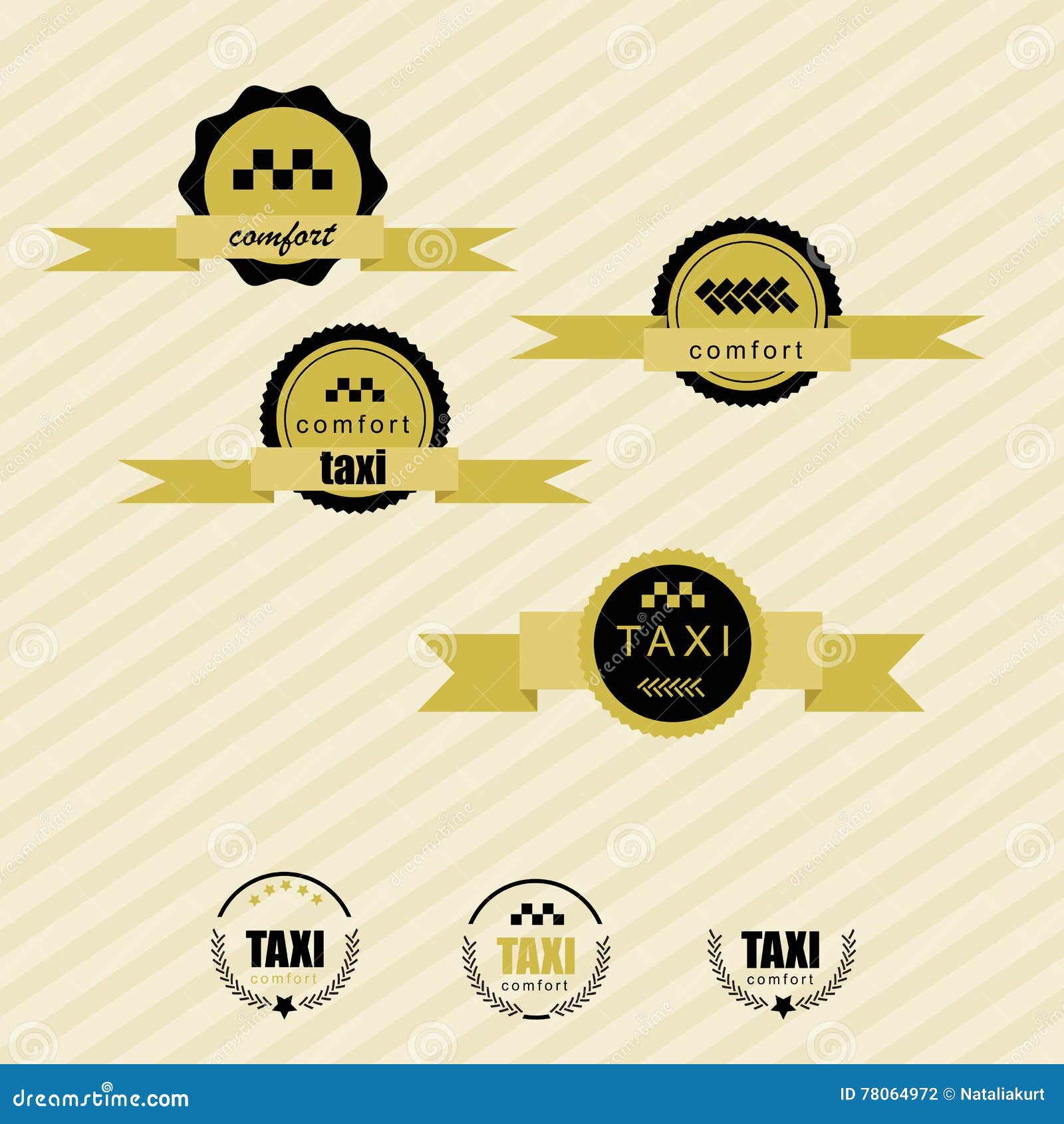Taxi Vintage Labels And Emblems Template. Striped Retro Background ...