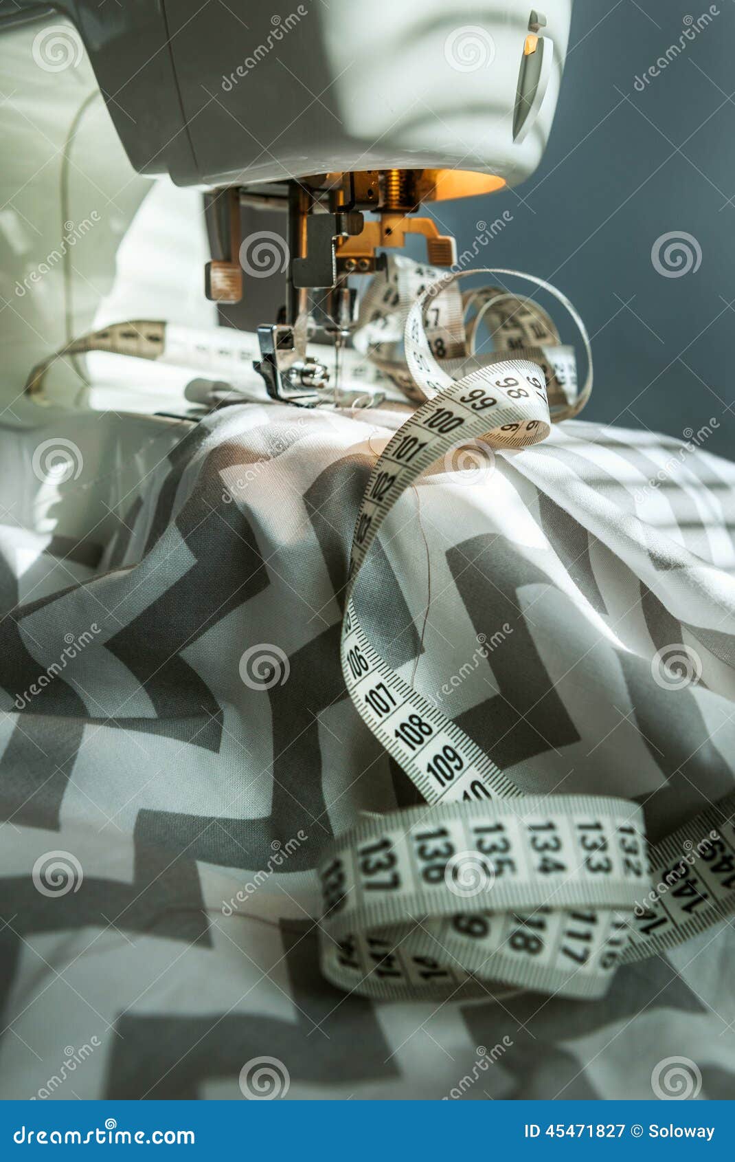Taylor Workplace: Sewing Machine , Fabric and Sewing Meter Stock Image ...