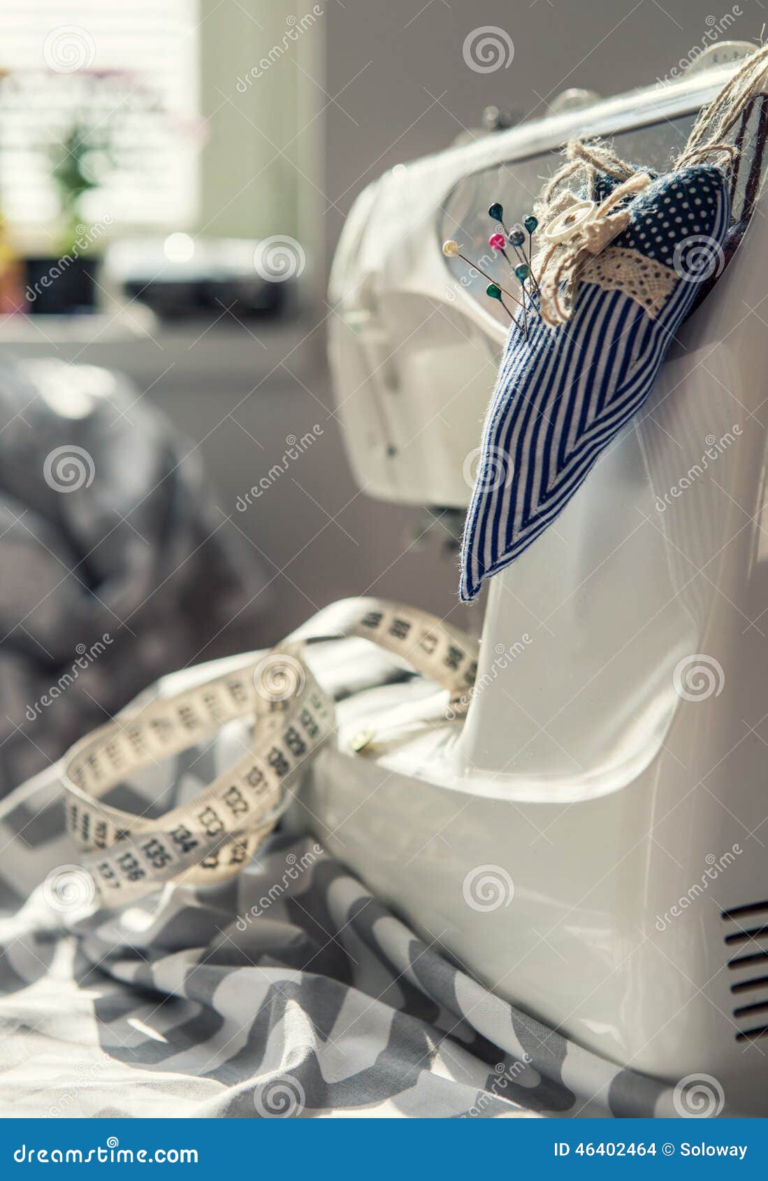 Taylor Workplace Still Life : Sewing Machine, Meter, Needles Stock ...