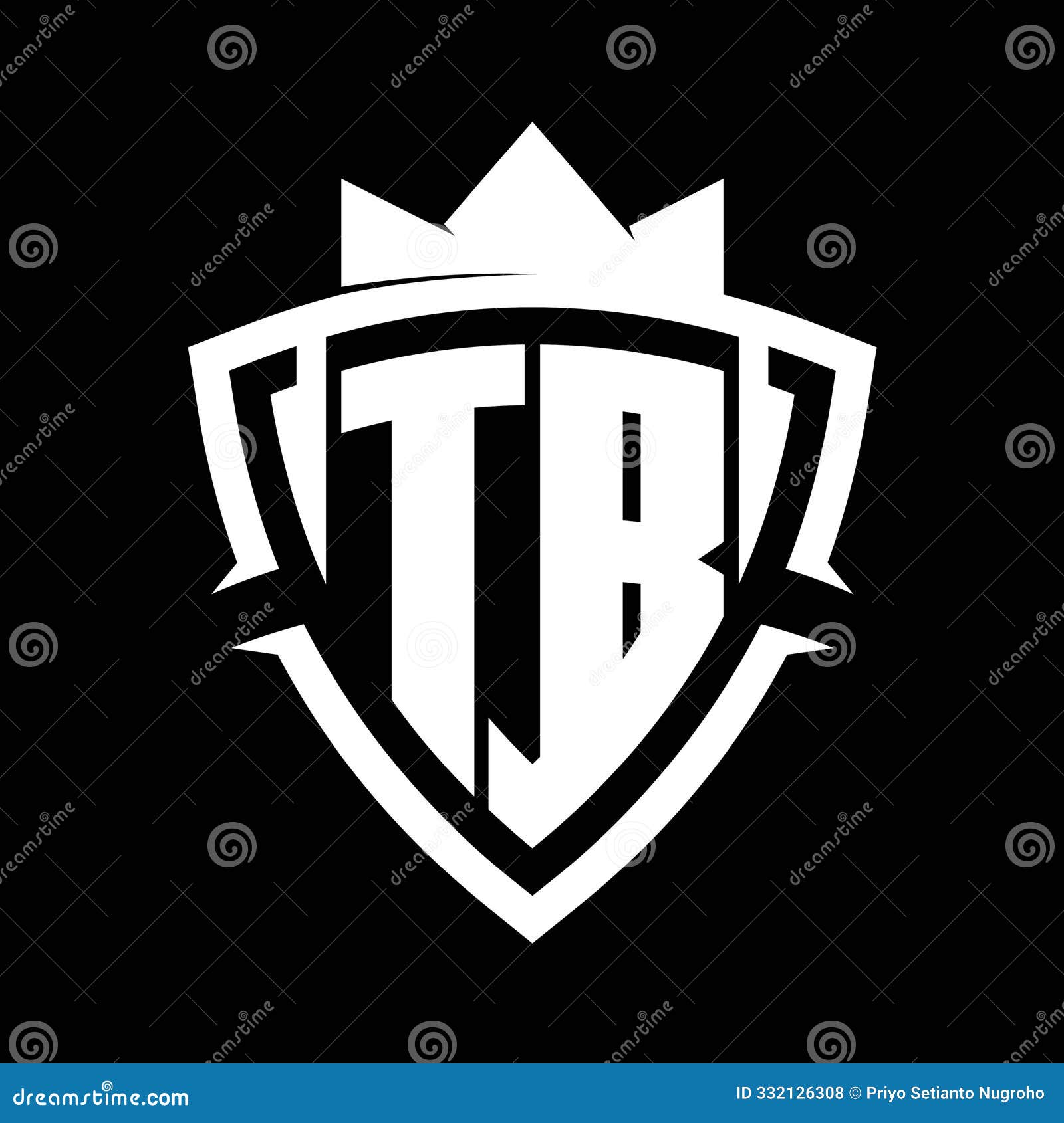 TB Letter Monogram with Triangle Curve Shield Shape with Crown White ...
