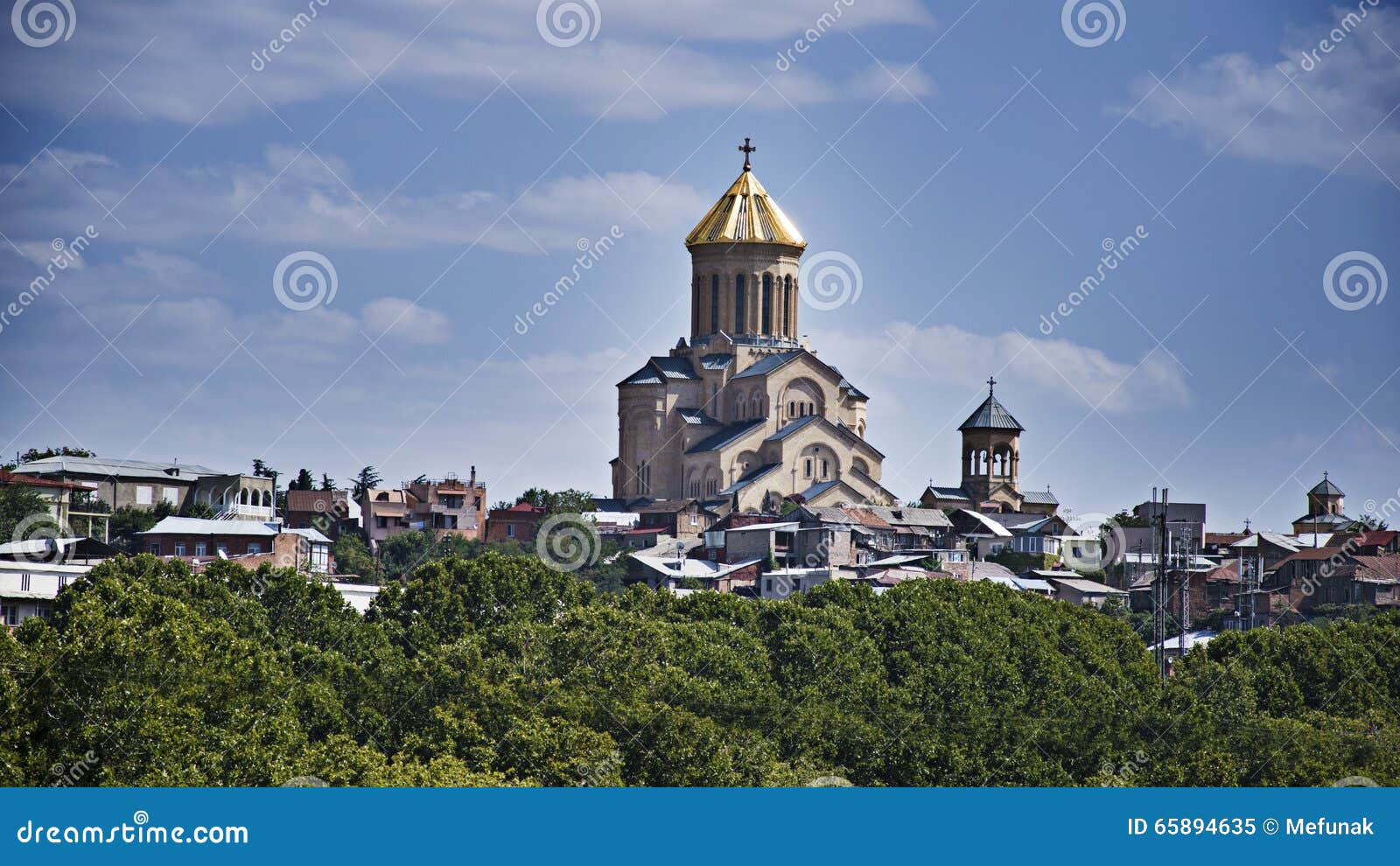 Tbilisi, Georgia. Elevated Rooftop View Of Famous Landmarks In Night ...