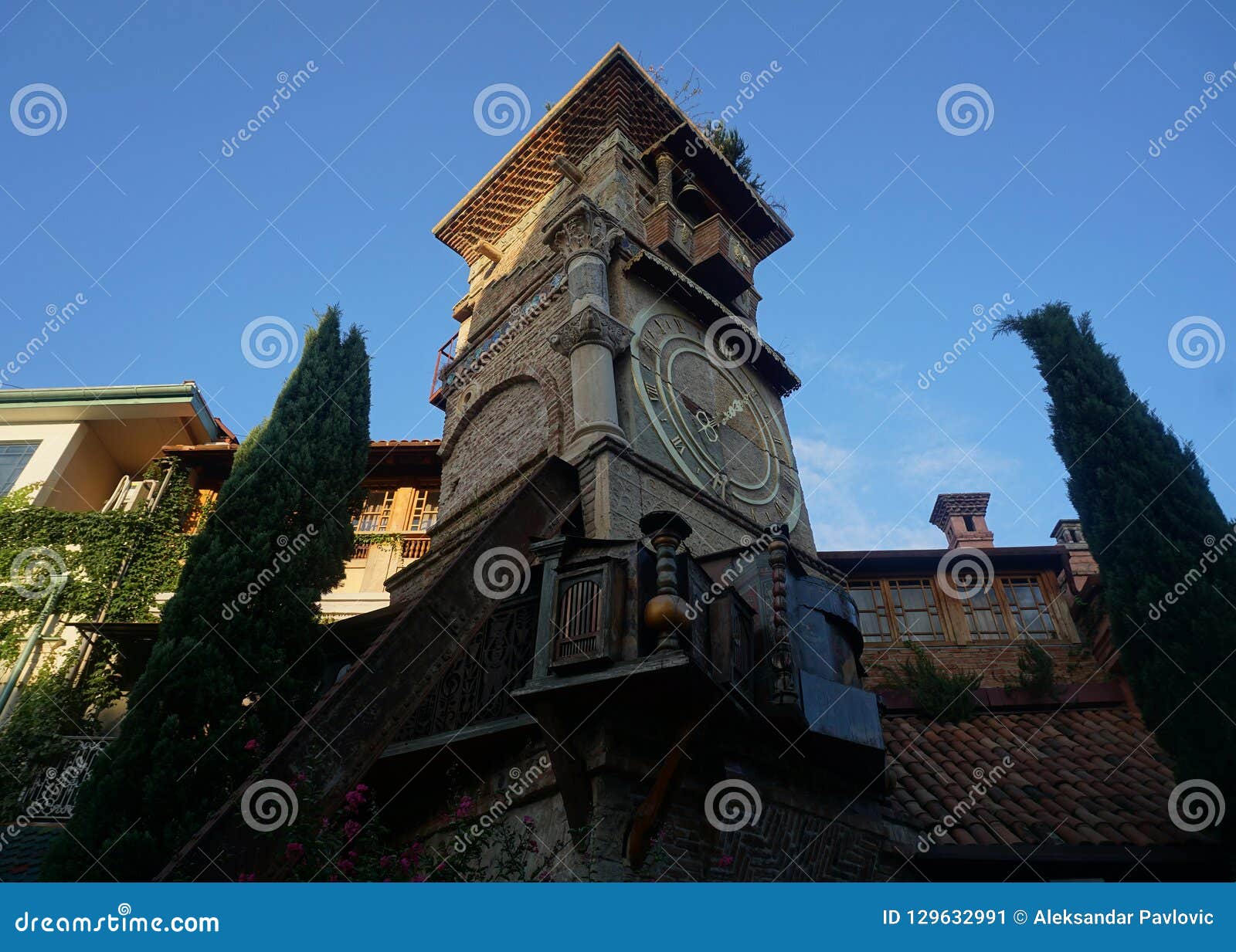 Tbilisi Leaning Rustic Clock Tower Stock Image - Image of georgian ...