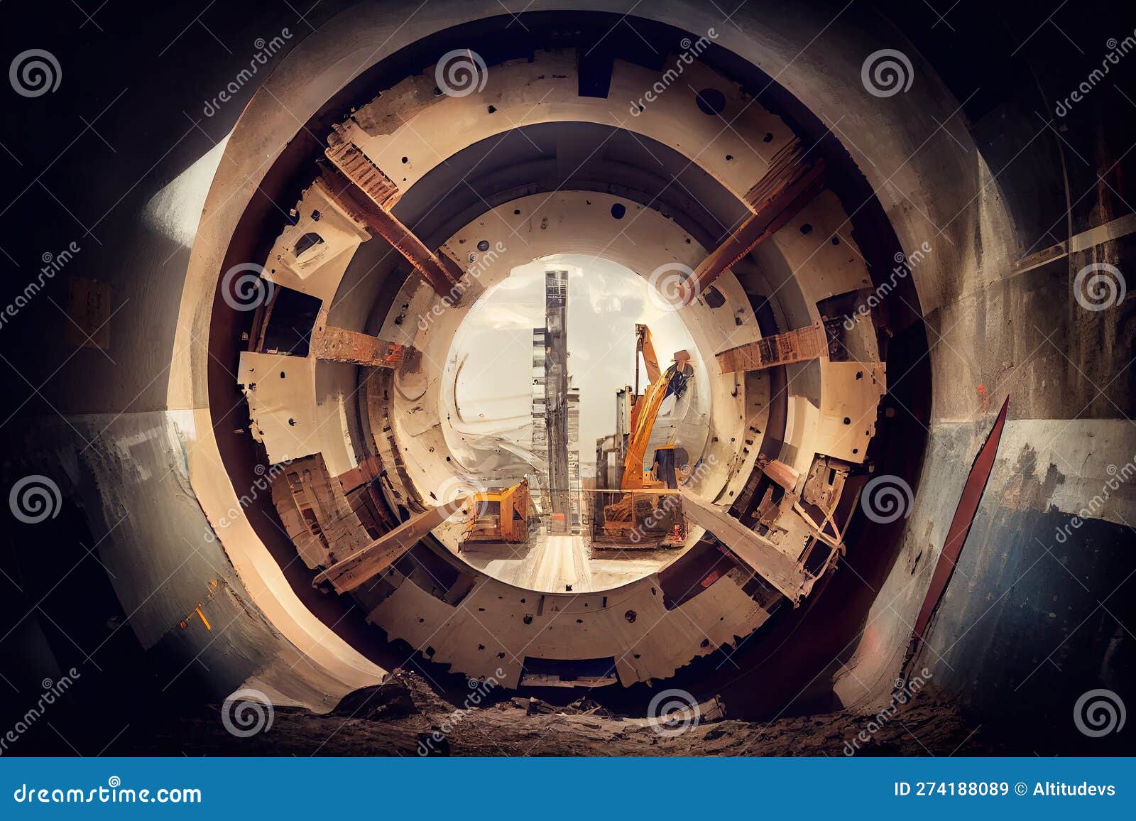 Tbm, with View of Underground Tunnel System in Progress Stock Image ...