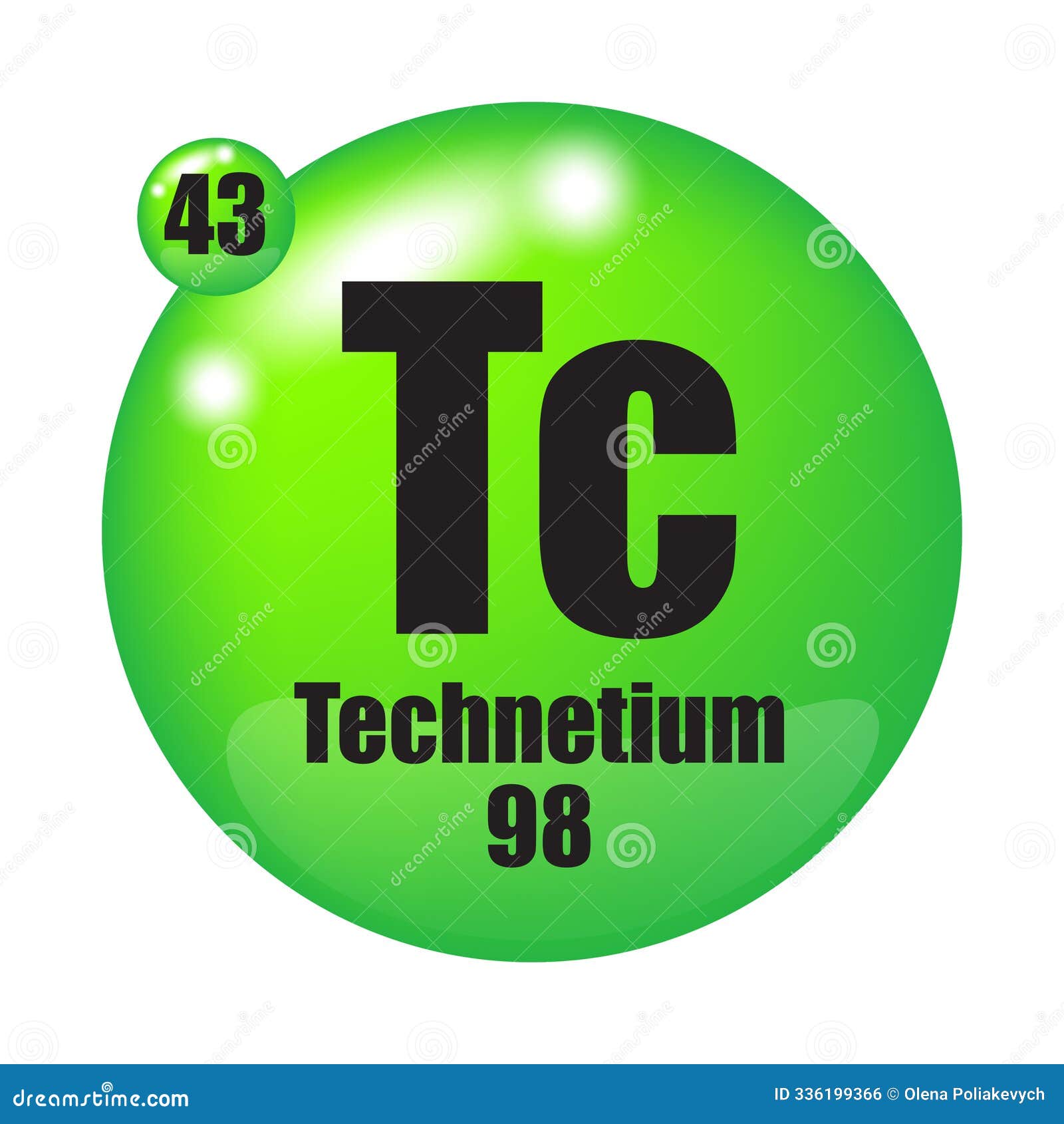 Tc Chemical Element. Atomic Number 43. Mass 98. Green Sphere Image ...