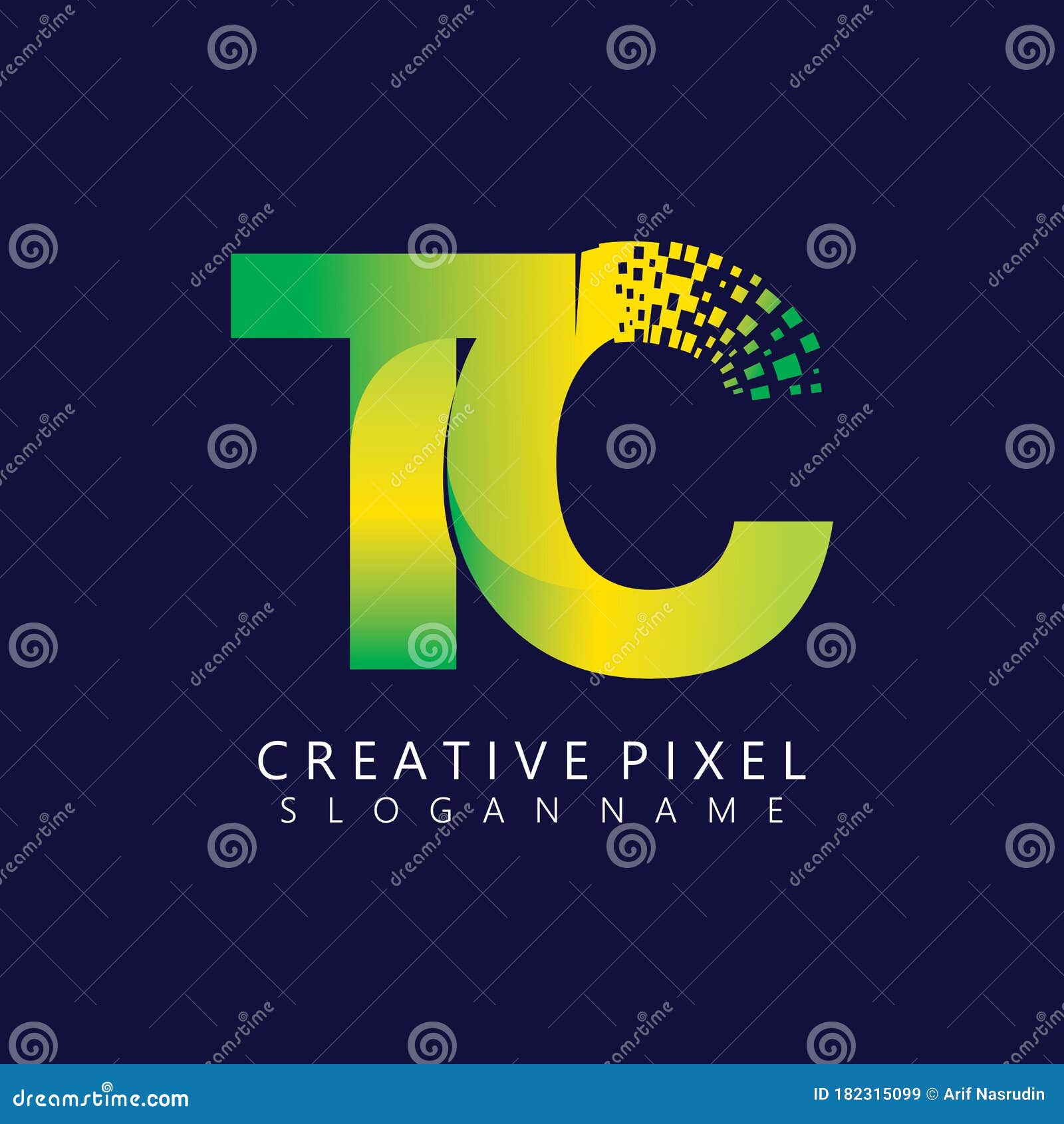 TC Initial Logo Design with Digital Pixels Colors Illustration Vector ...