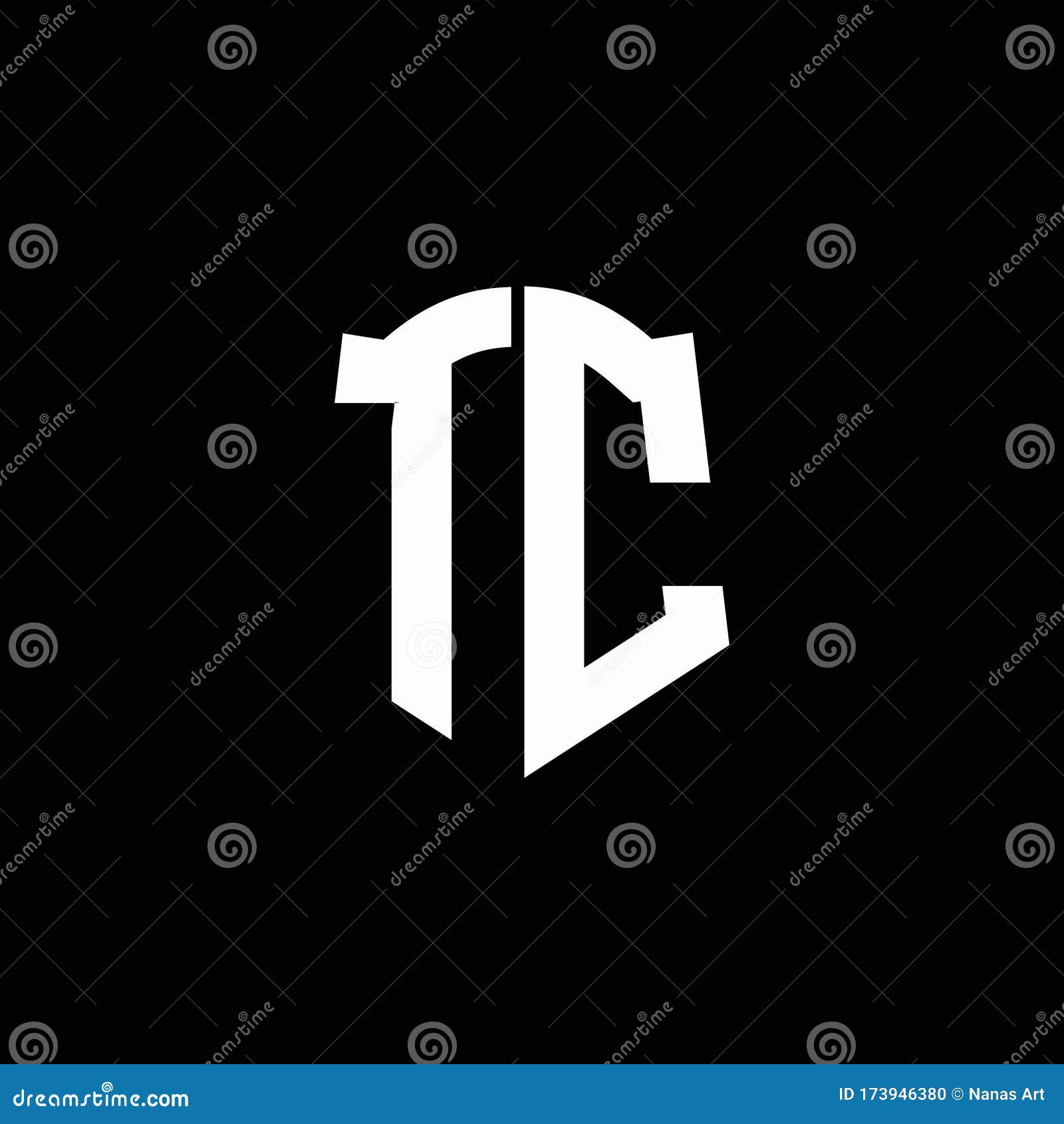 TC Monogram Letter Logo Ribbon with Shield Style Isolated on Black ...
