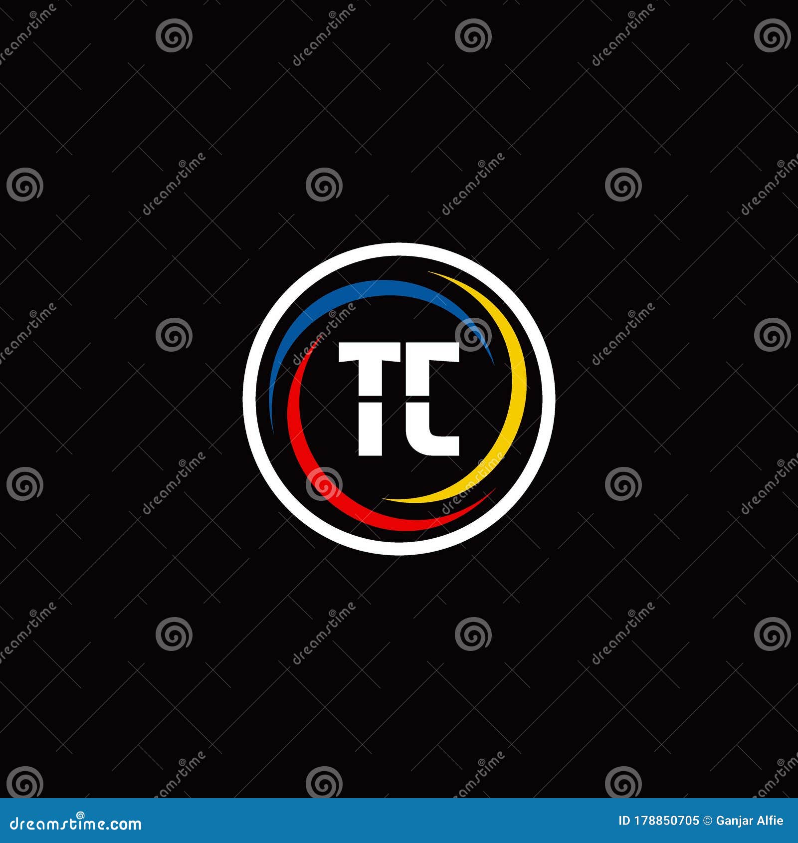 TC Monogram Logo Isolated on Circle Shape with 3 Slash Colors Rounded ...
