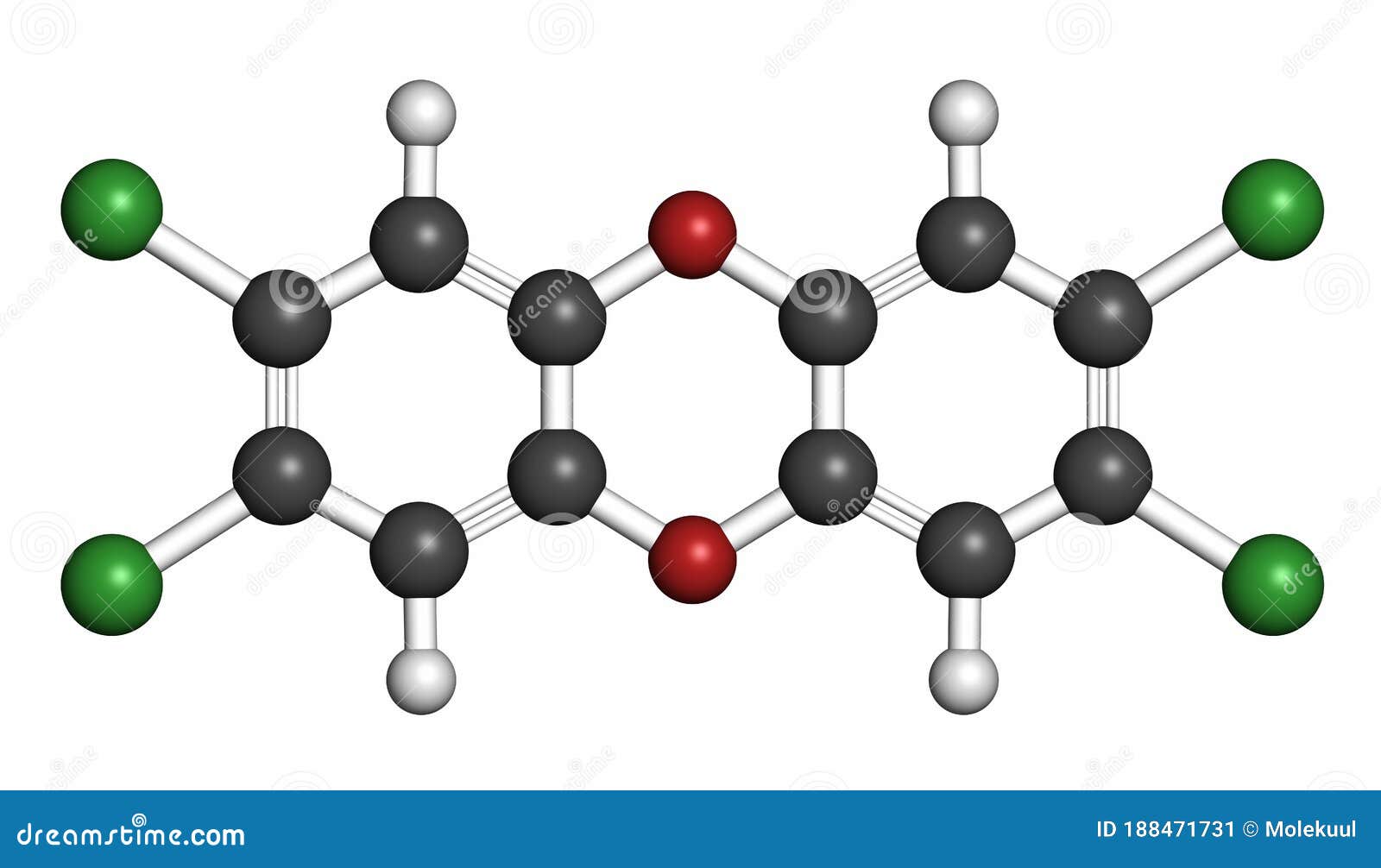 TCDD Polychlorinated Dibenzodioxin Pollutant Molecule, 3D Rendering ...