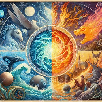 92 21. TCG Artwork Elemental Magic Drawing_ a Magic Fe Stock ...